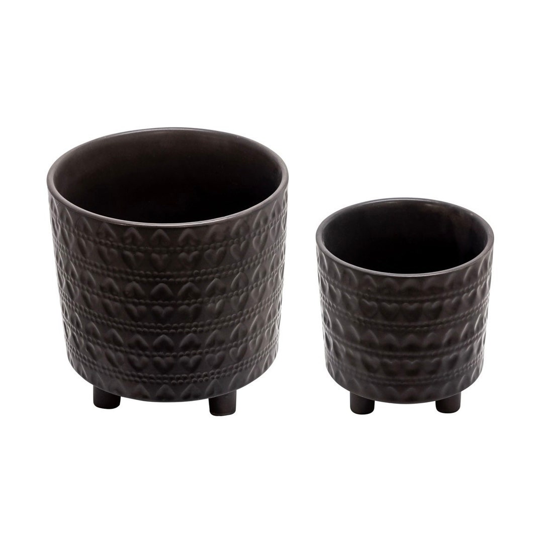 6/9 Matte Black Hearts Ceramic Footed Planter Sagebrook - Etsy