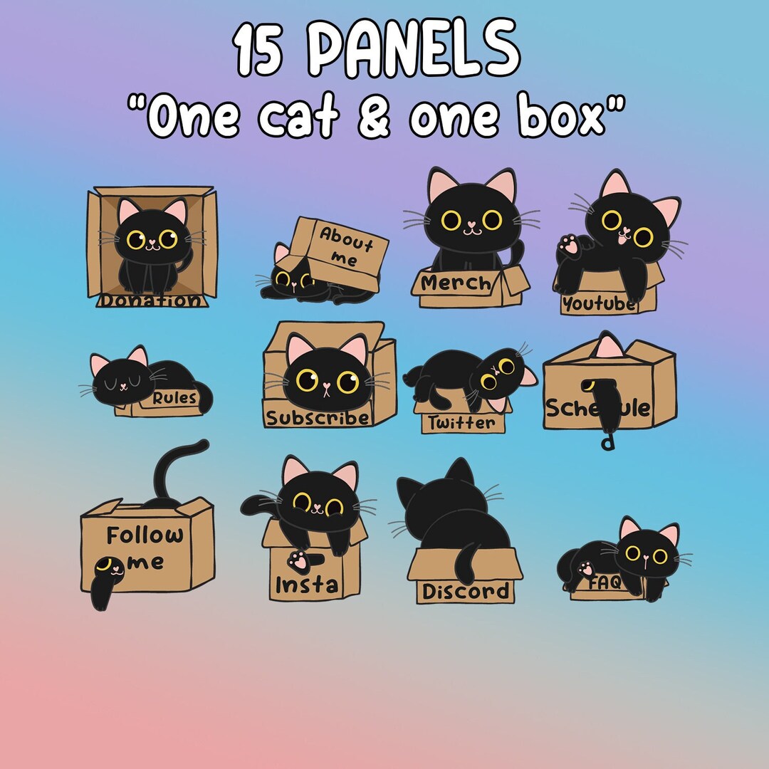 Panels - Cute Cat and the Box - Twitch - Etsy