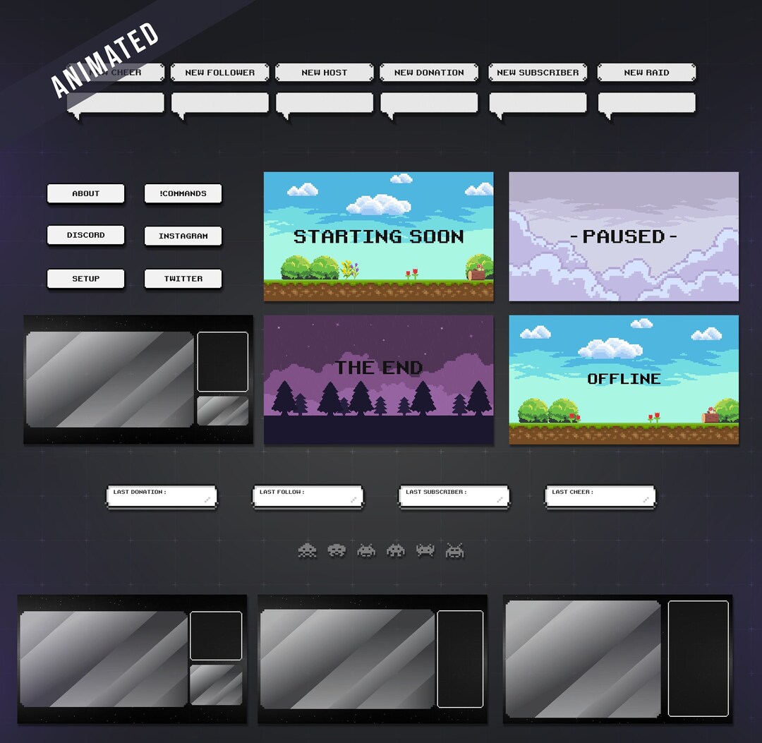 Pack Twitch Animated - Pixel - Retro Videogame, 8-bit - Overlays ...