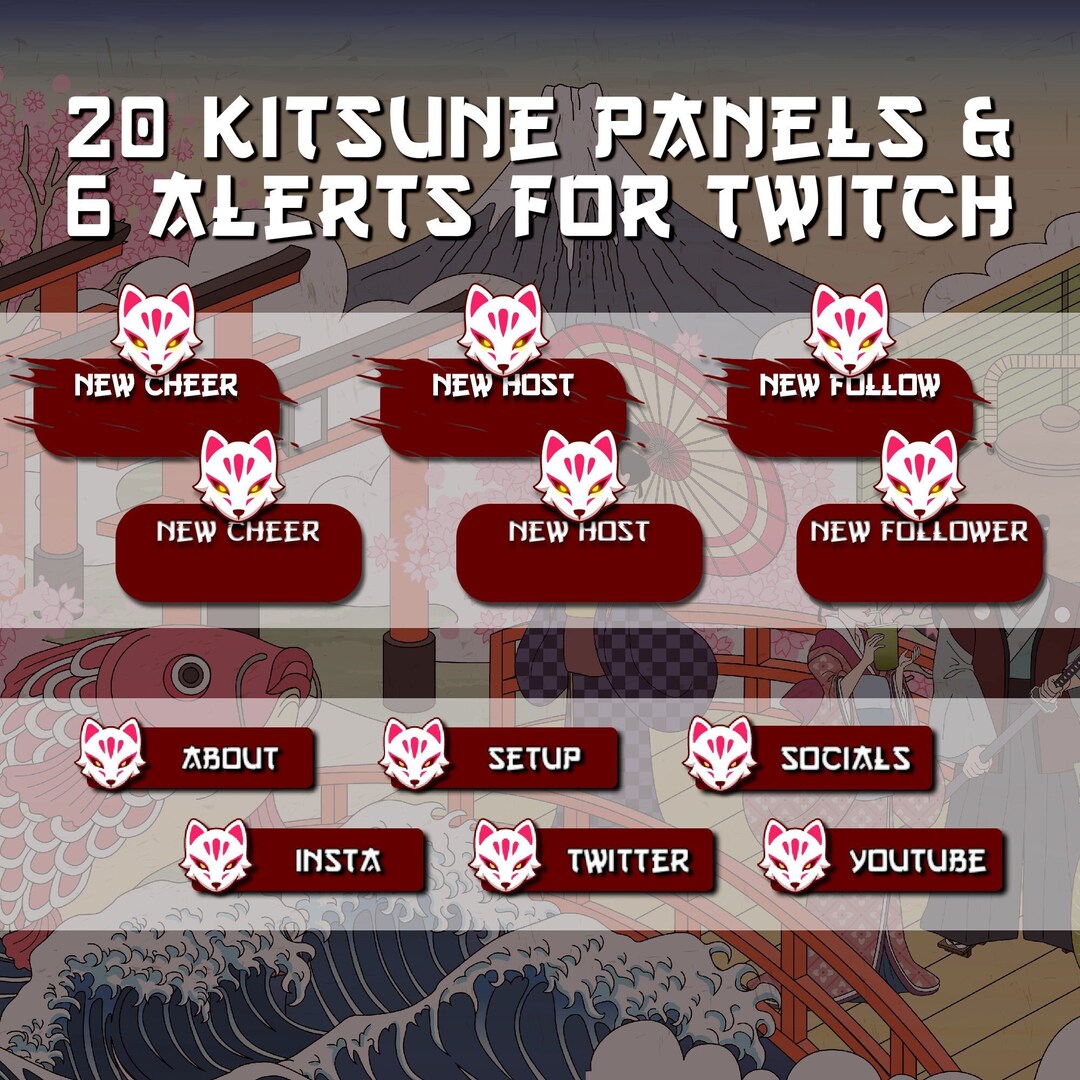 Pack Twitch Panels & Alerts Kitsune - Etsy