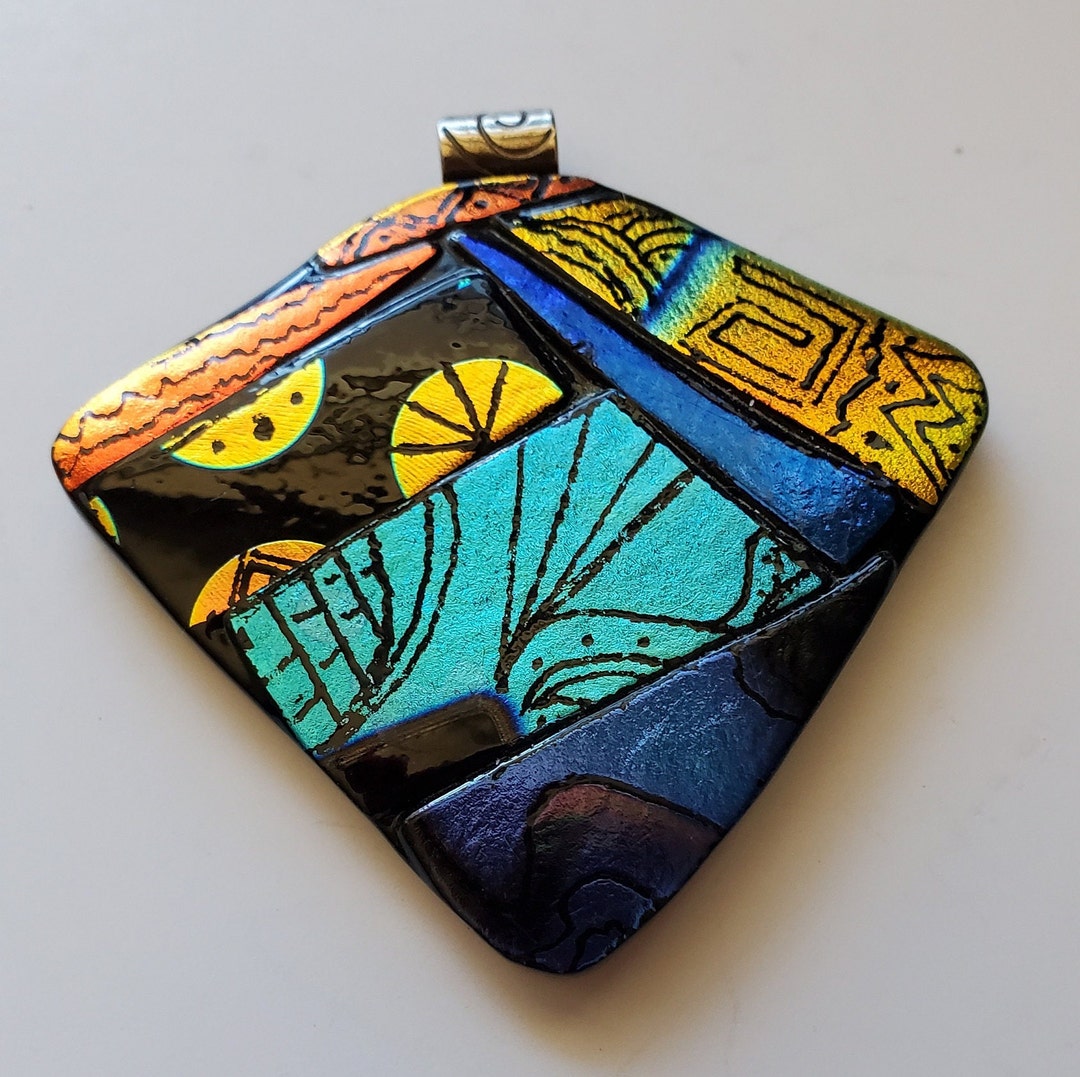 Large Multi-color Texture Dichroic Glass Pendant Fused Picasso - Etsy