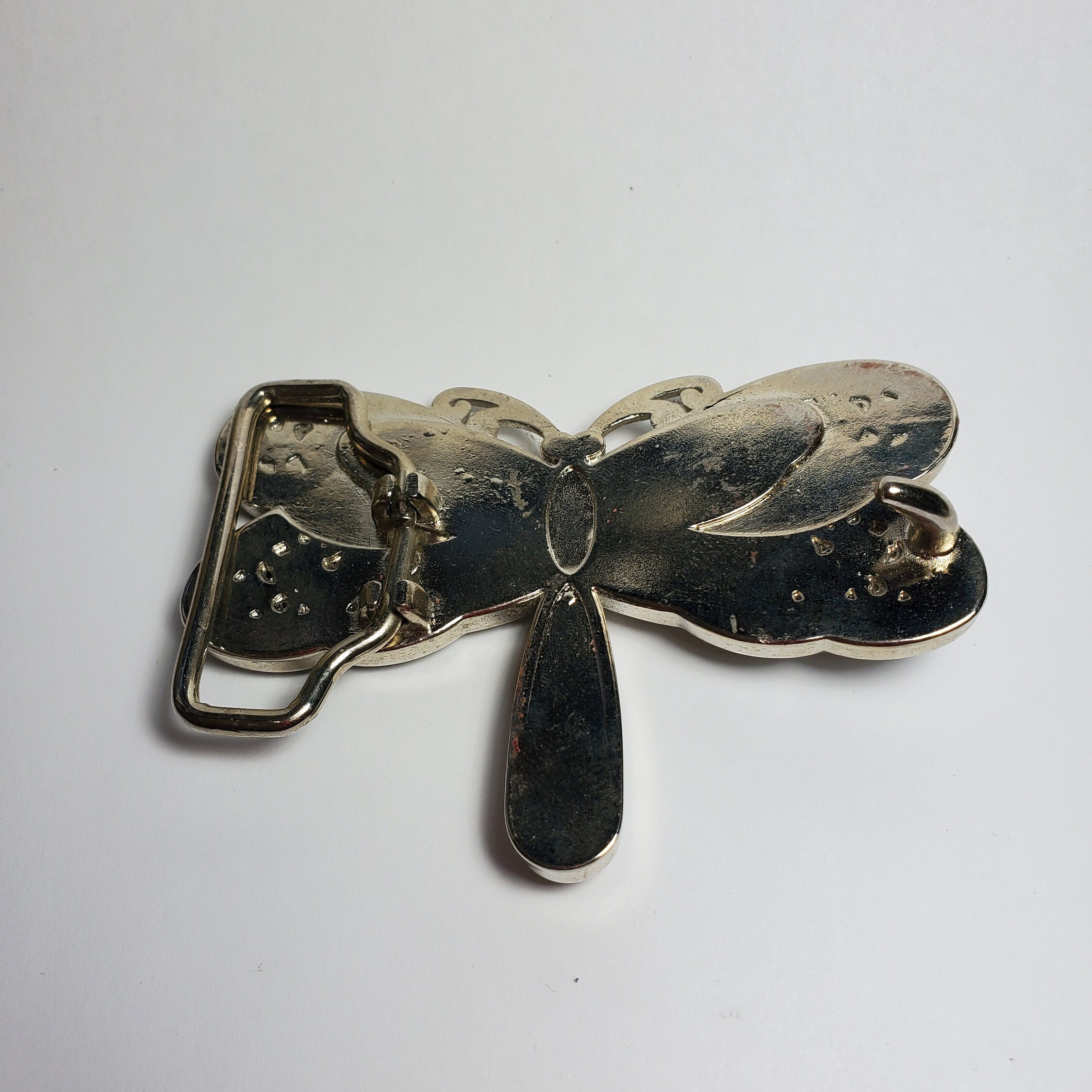 Vintage Belt Buckle Black Enamel & Silver Tone Dragonfly With ...