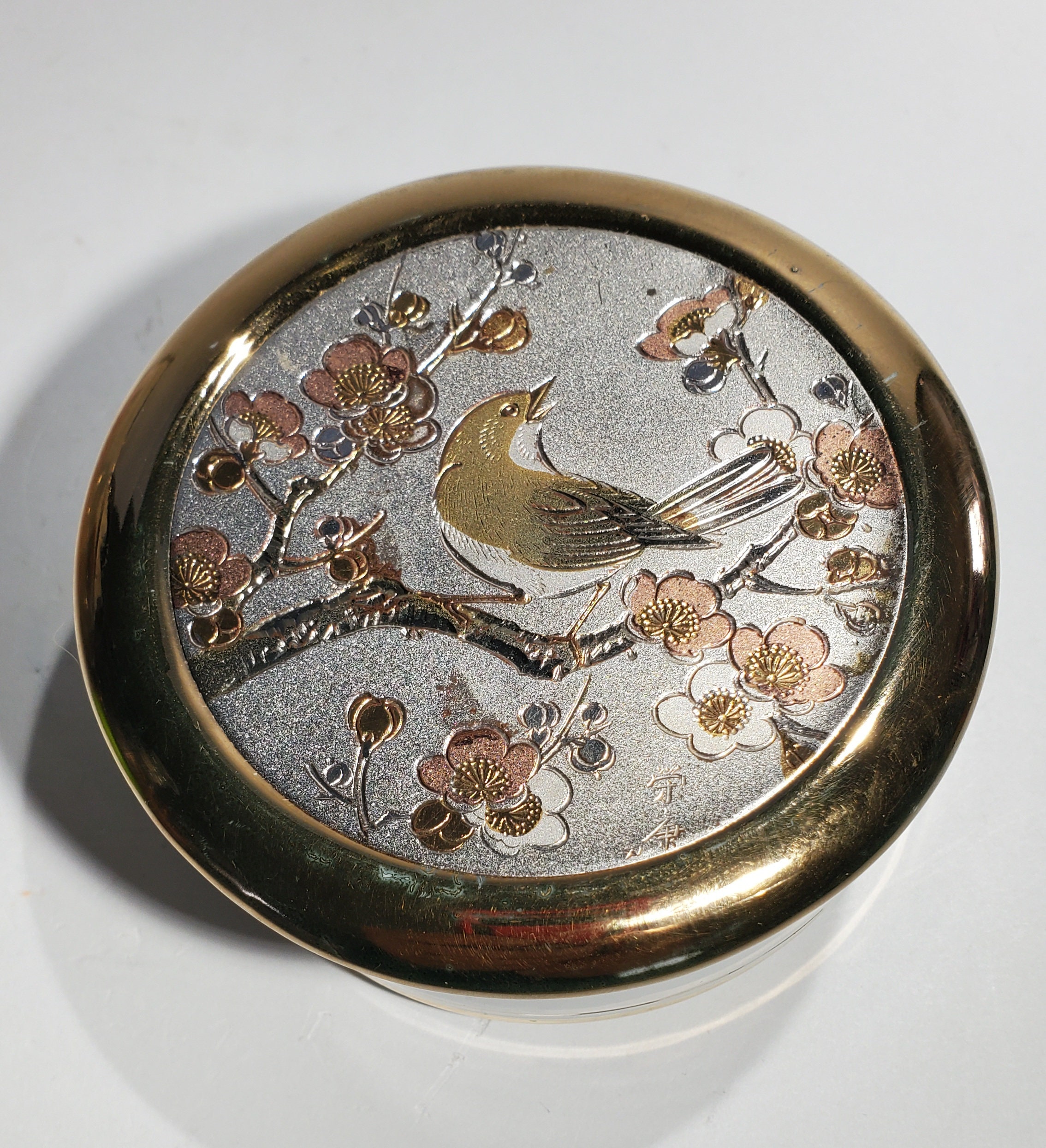 Art of Chokin Japanese 24k Gold Trimmed Trinket Box Round Porcelain ...
