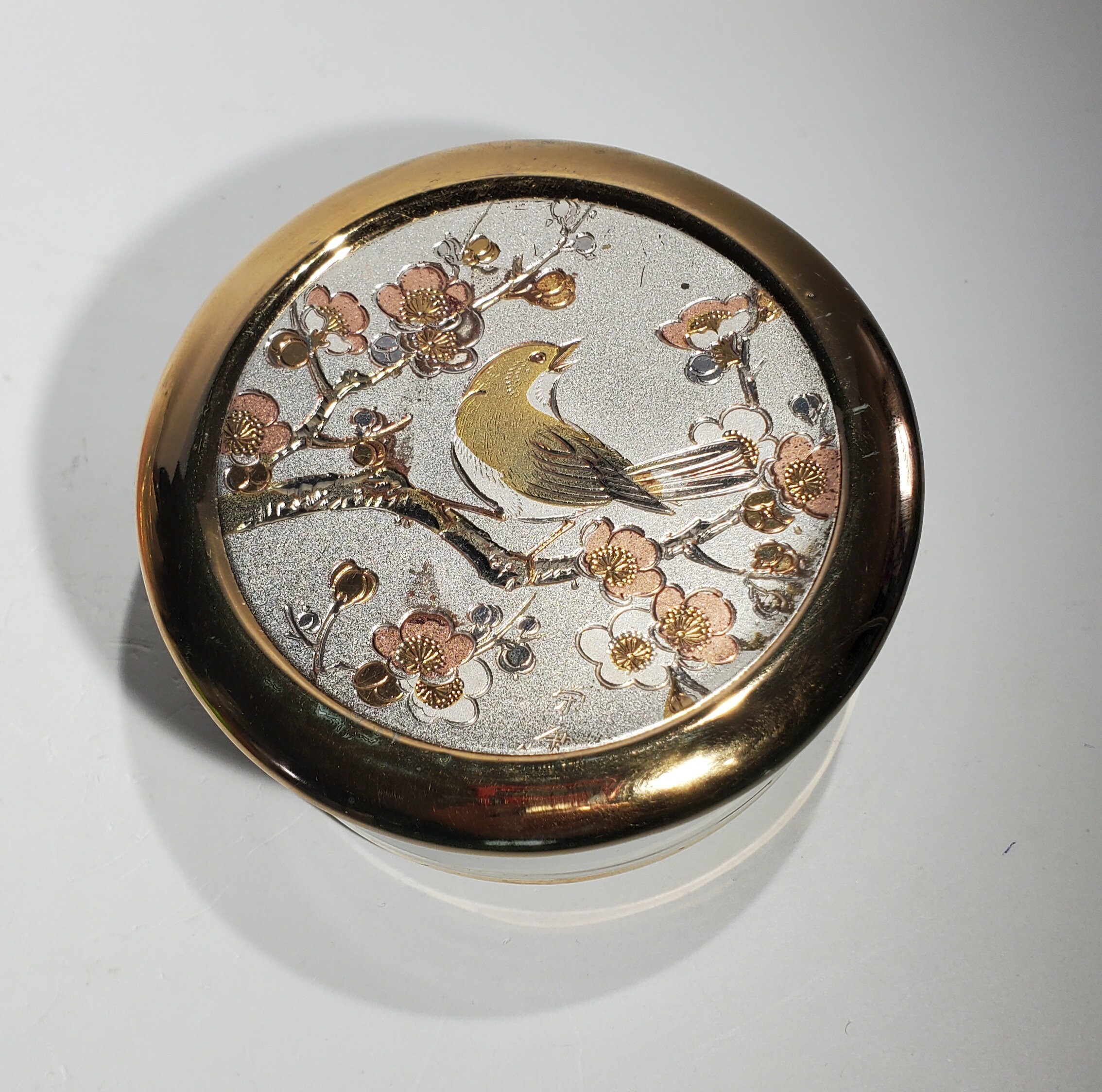 Art of Chokin Japanese 24k Gold Trimmed Trinket Box Round Porcelain ...