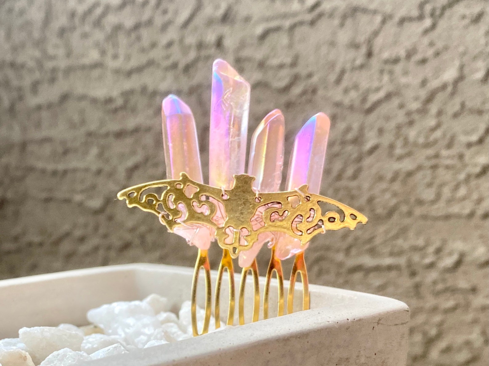 Pastel Pink Aura Quartz Hair Comb Vampire Aura Gothic Bats - Etsy