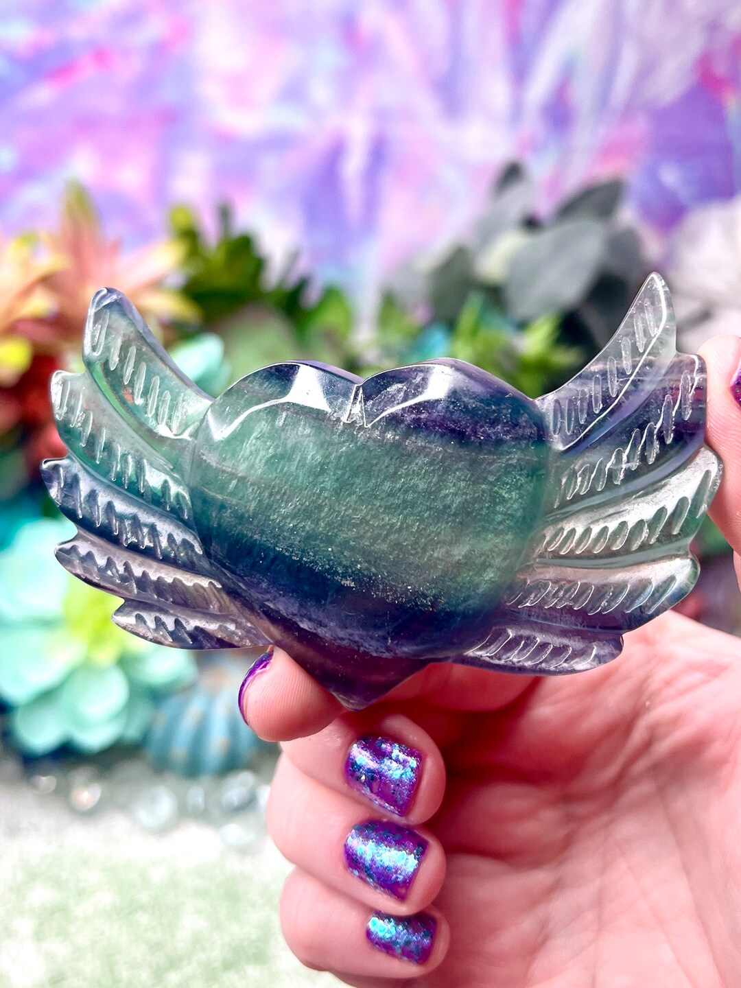 Fluorite Winged Crystal Heart Grid Stones Altar Stones - Etsy