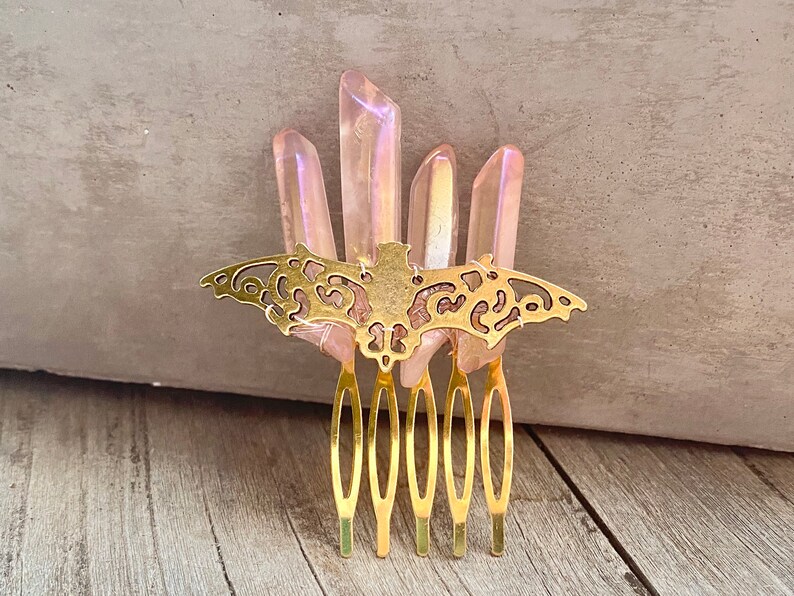 Pastel Pink Aura Quartz Hair Comb Vampire Aura Gothic Bats - Etsy