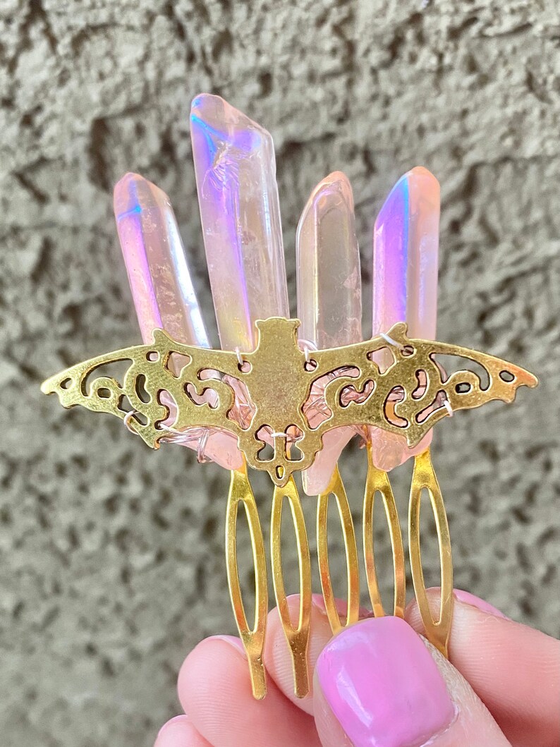 Pastel Pink Aura Quartz Hair Comb Vampire Aura Gothic Bats - Etsy