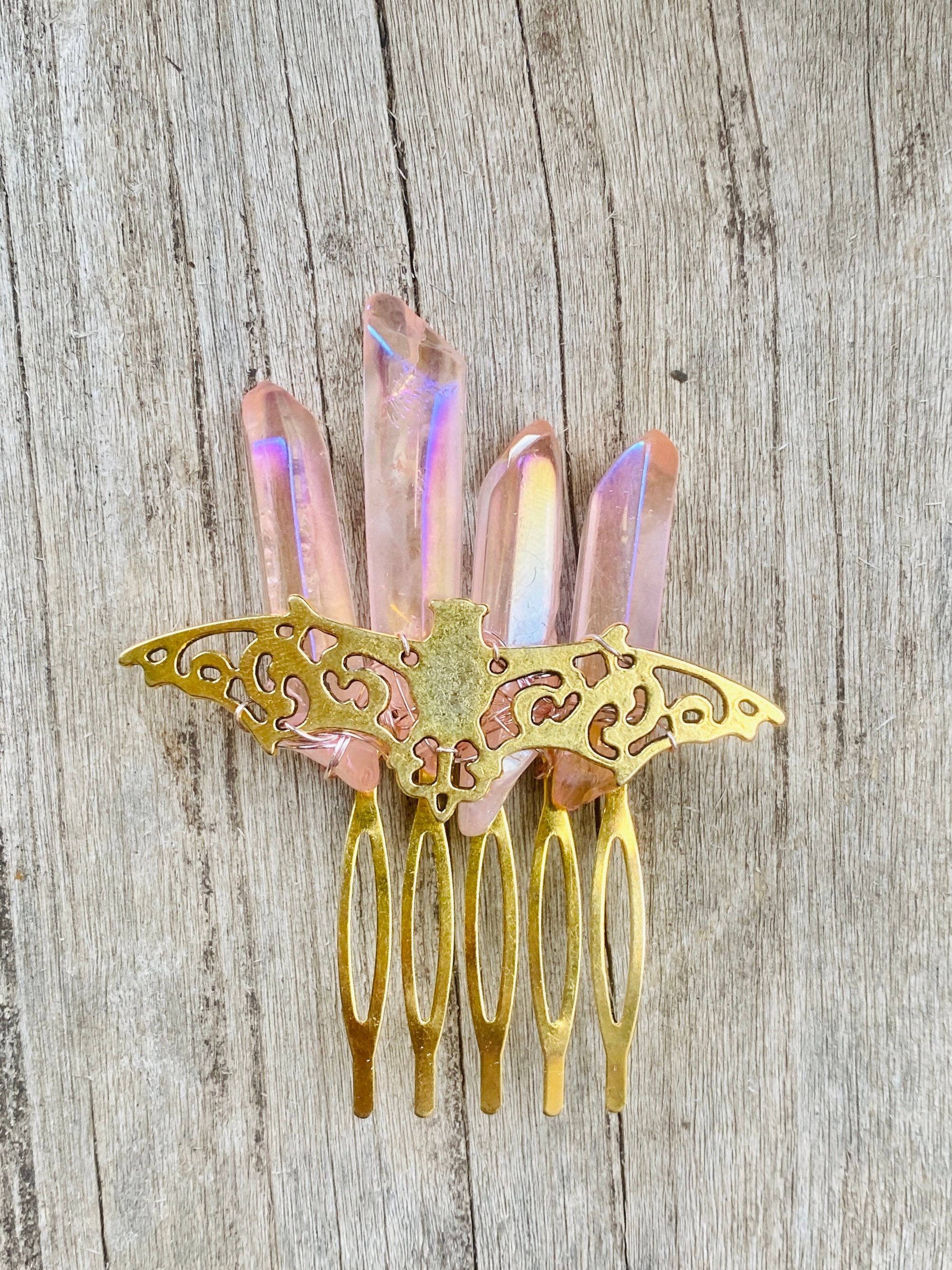 Pastel Pink Aura Quartz Hair Comb Vampire Aura Gothic Bats - Etsy