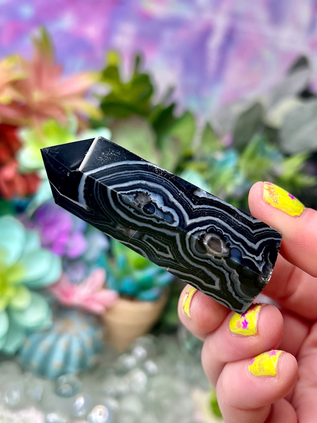 Black and White Banded Agate Mini Point Tower Striped - Etsy