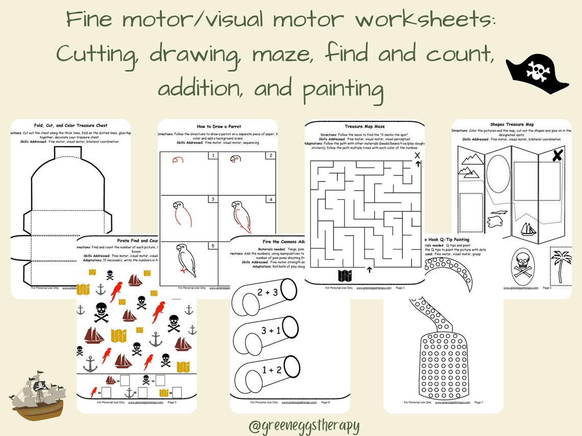 Pirate Fine Motor Worksheets Home School Preschool Activity - Etsy