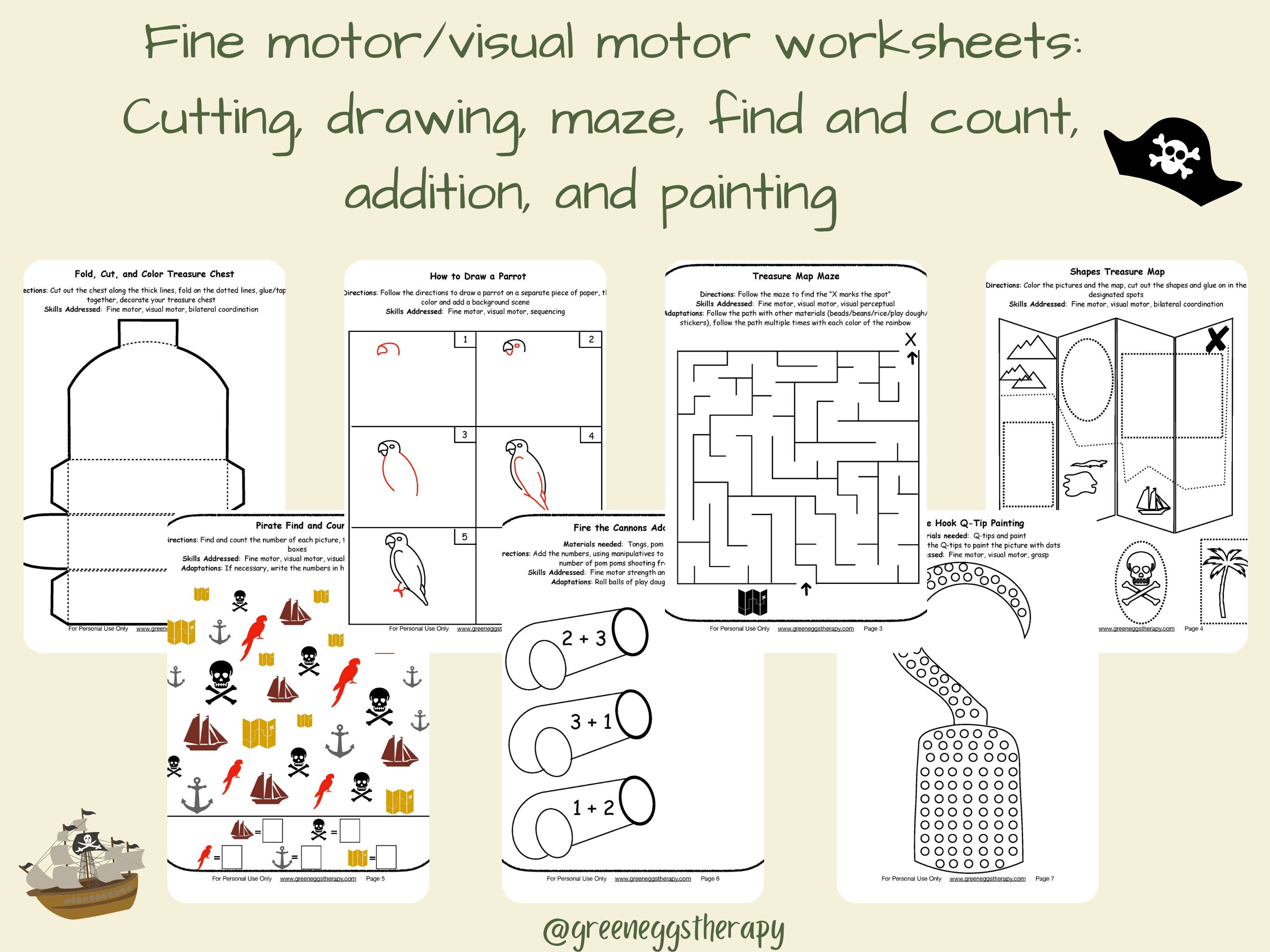 Pirate Fine Motor Worksheets, Home School, Preschool Activity ...