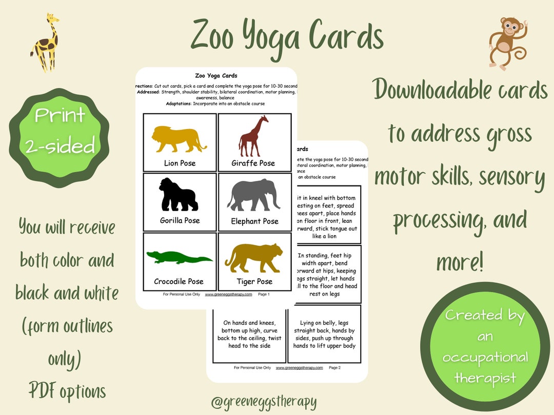 Zoo Yoga Cards, Yoga Cards for Kids, Movement Cards, Gross Motor Cards ...