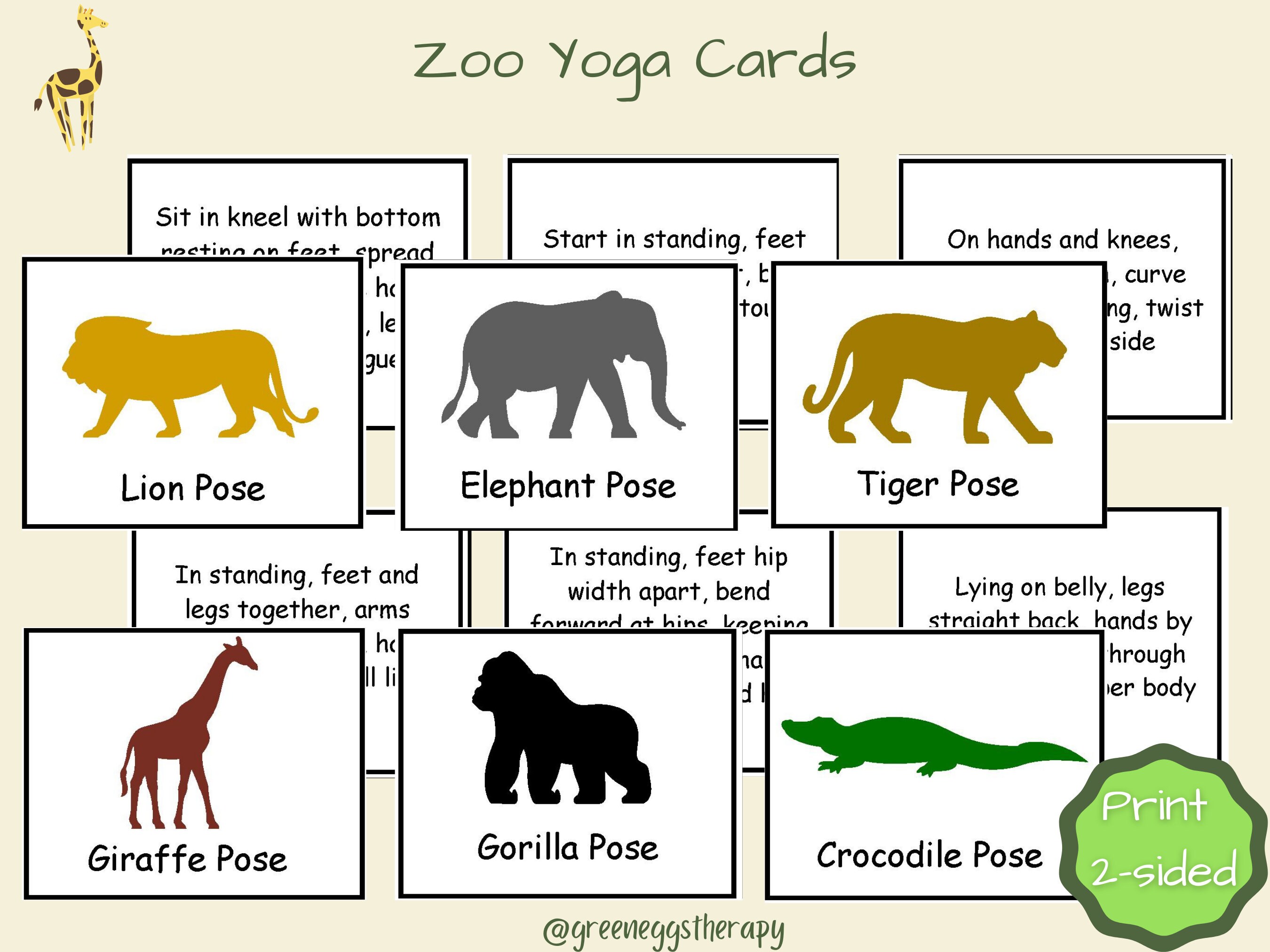 Zoo Yoga Cards, Yoga Cards for Kids, Movement Cards, Gross Motor Cards ...