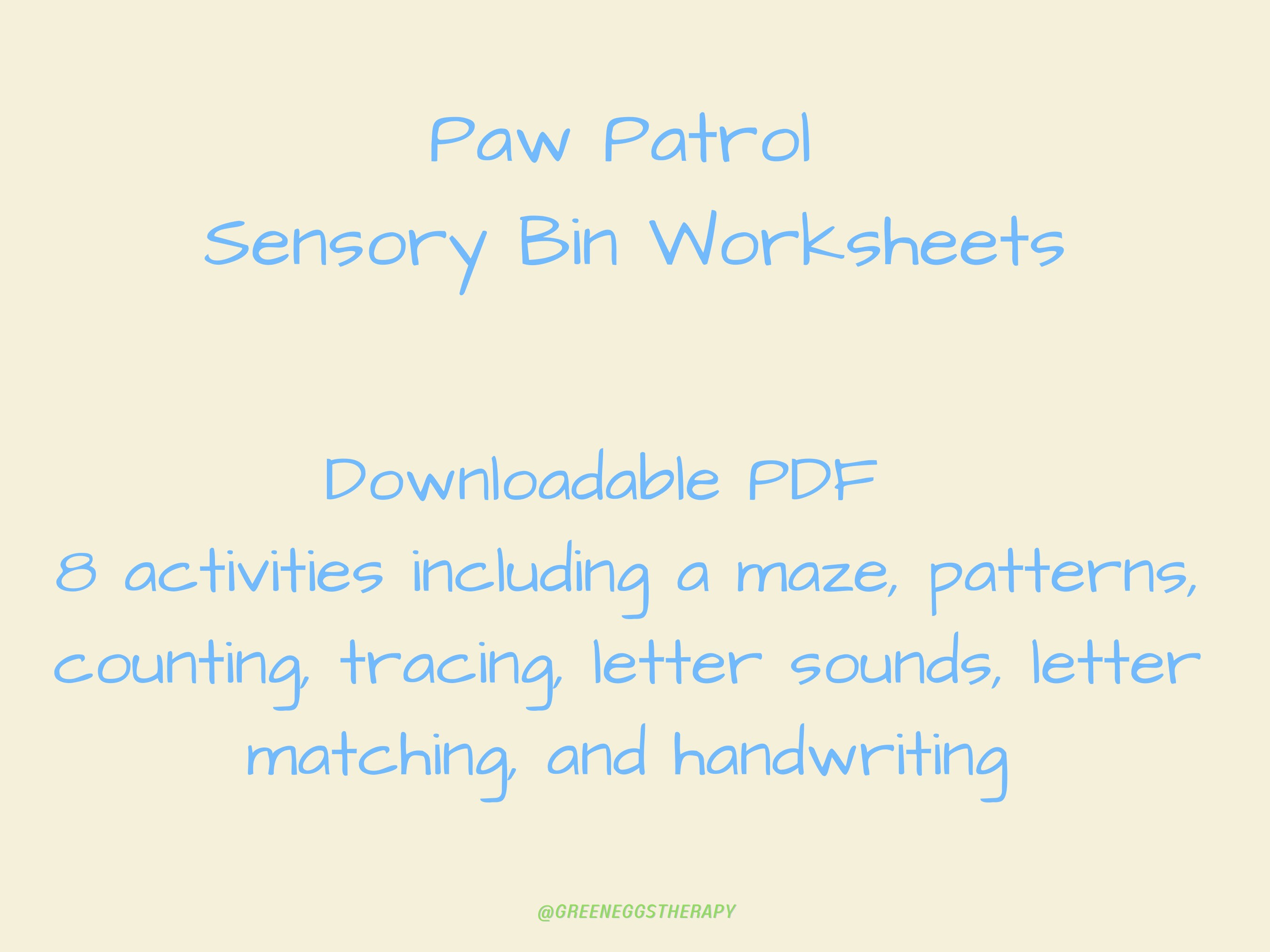 Paw Patroll Worksheets, Paw Patroll Sensory Bin Activity Bundle ...