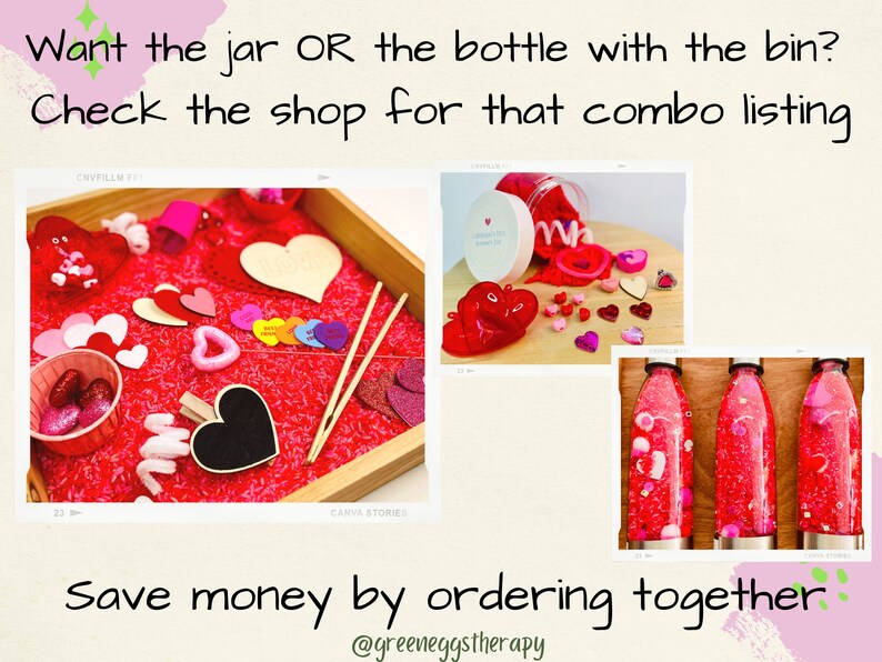 Hearts Sensory Kit, Hearts Sensory Bin, Sensory Bottle, Sensory Jar ...