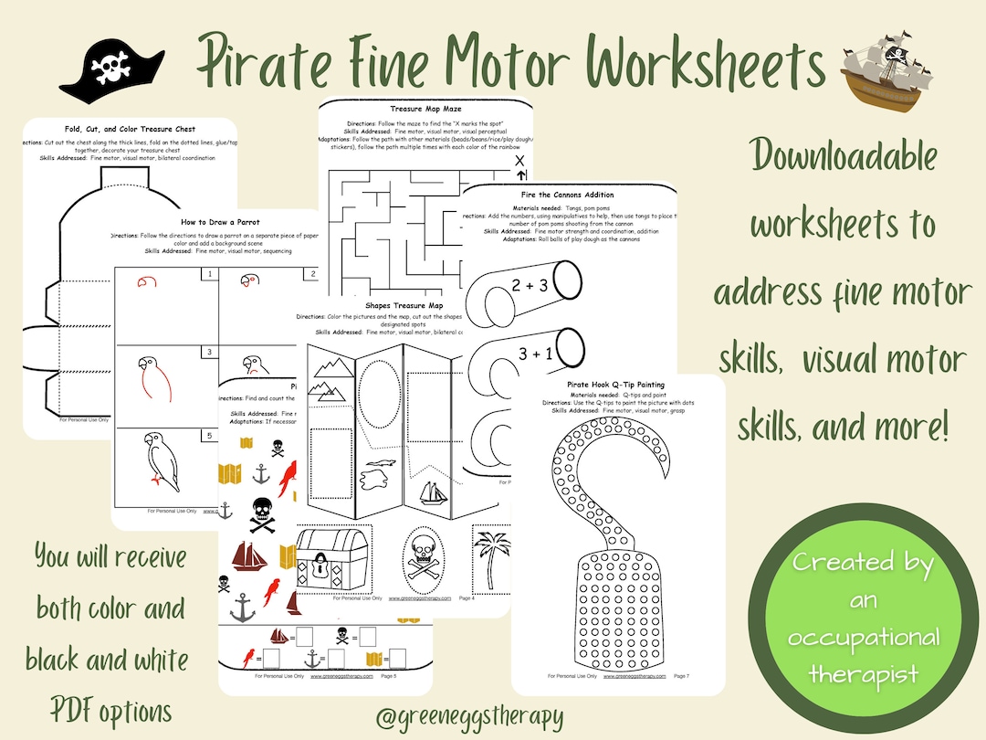 Pirate Fine Motor Worksheets, Home School, Preschool Activity ...