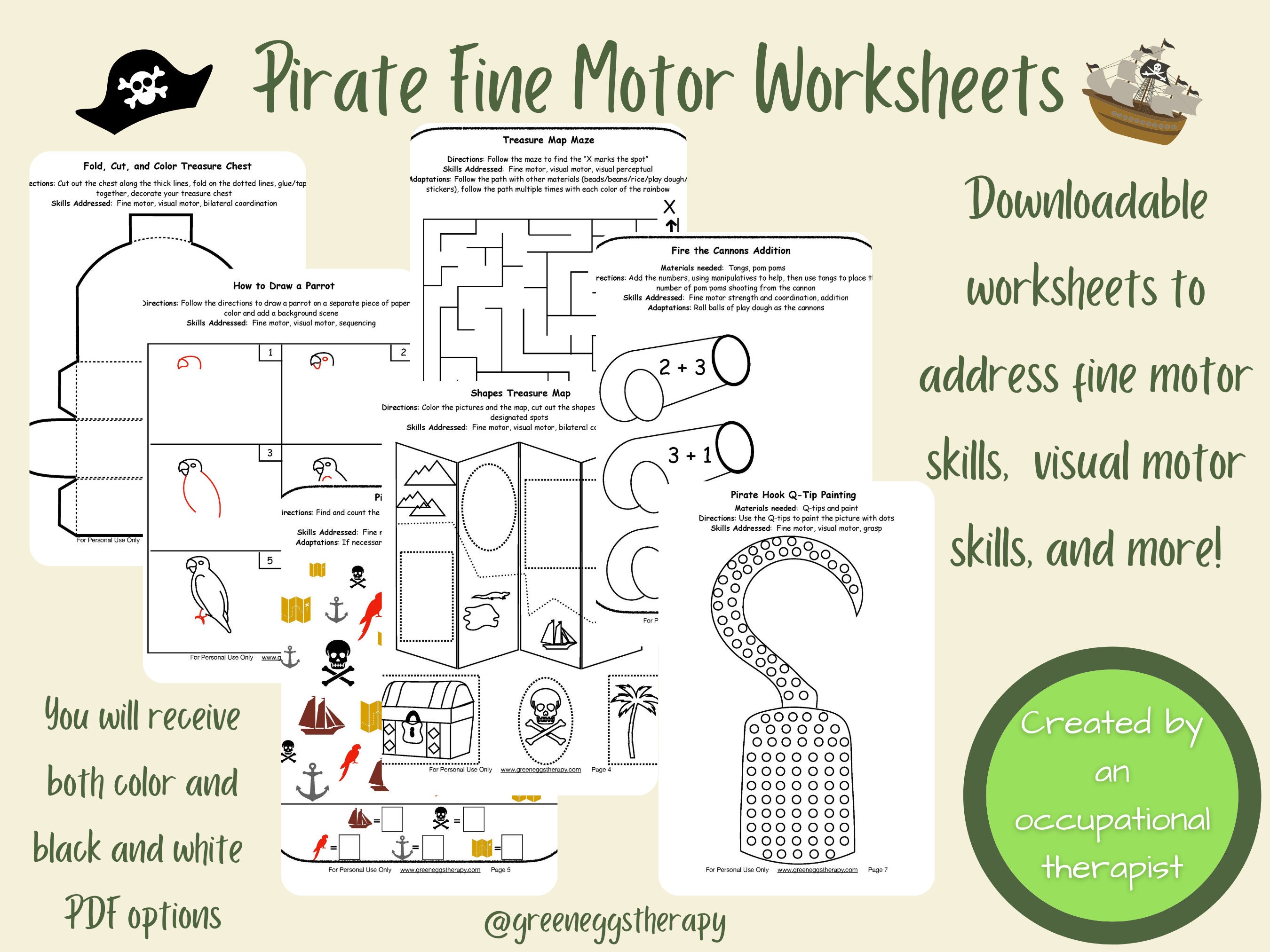 Pirate Fine Motor Worksheets Home School Preschool Activity - Etsy
