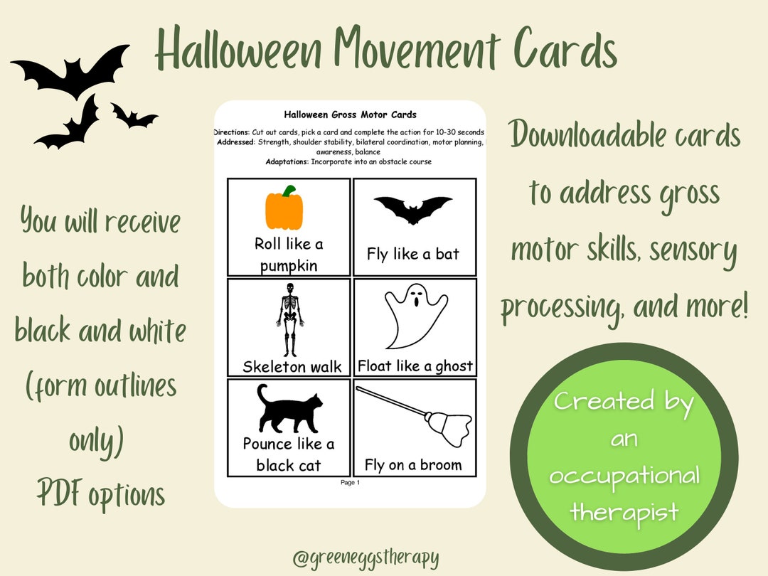 Halloween Movement Cards, Halloween Gross Motor Cards, Flash Cards ...