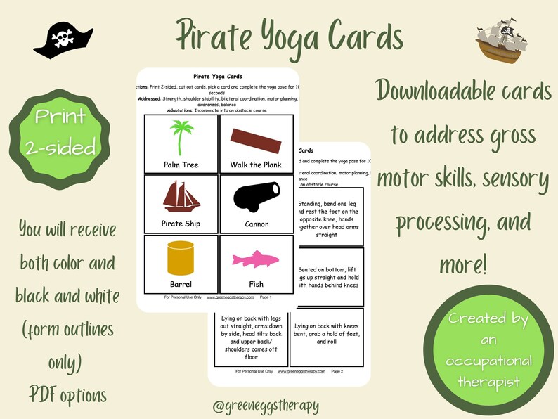 Pirate Yoga Cards, Yoga Cards for Kids, Movement Cards, Gross Motor ...