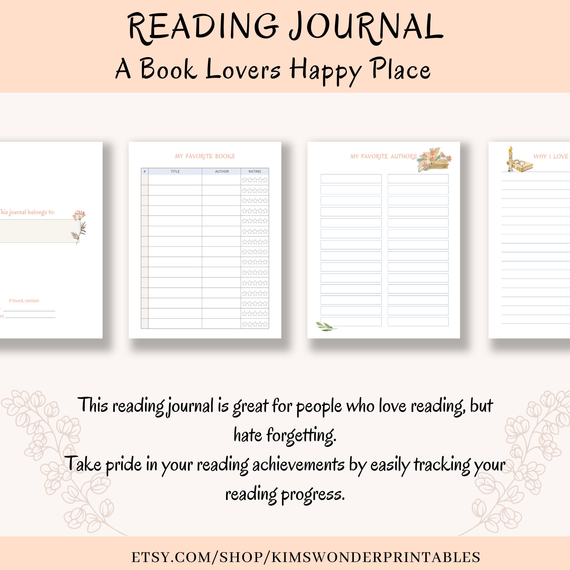 Reading Journal Printable, Reading Challenge Printable, Book Tracker ...