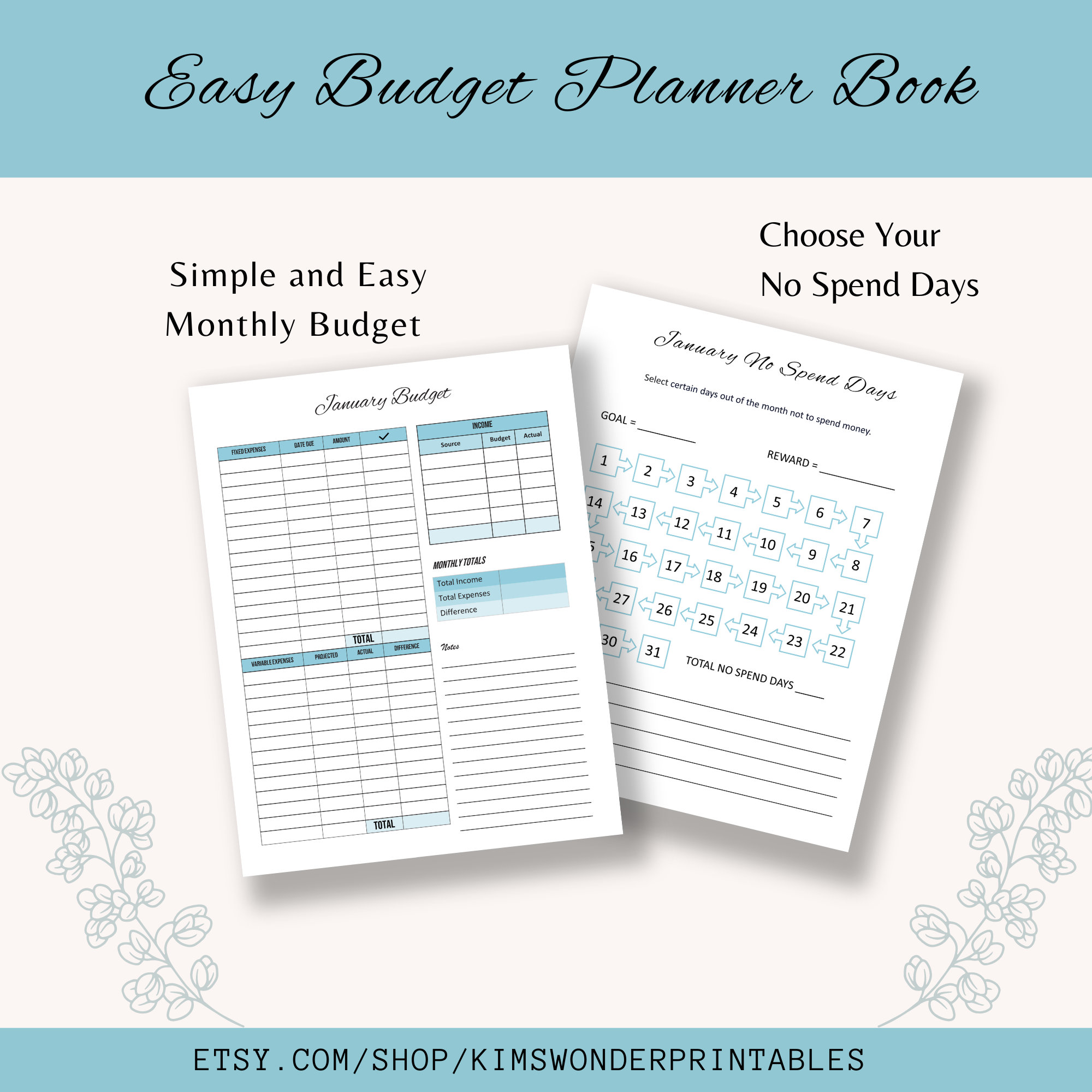 Budget Planner Book, Printable, Easy Household Budget, Budget Workbook ...