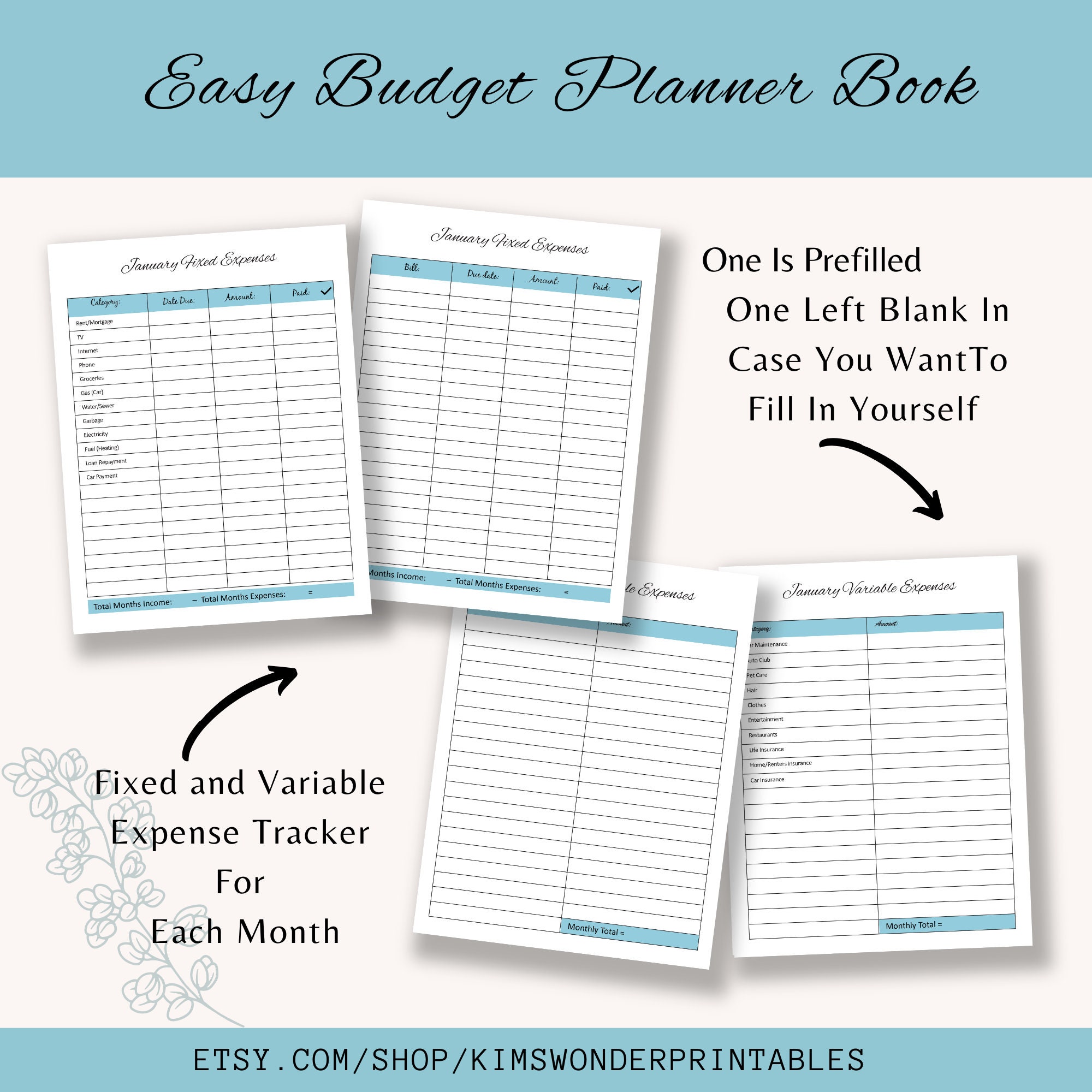 Budget Planner Book, Printable, Easy Household Budget, Budget Workbook ...