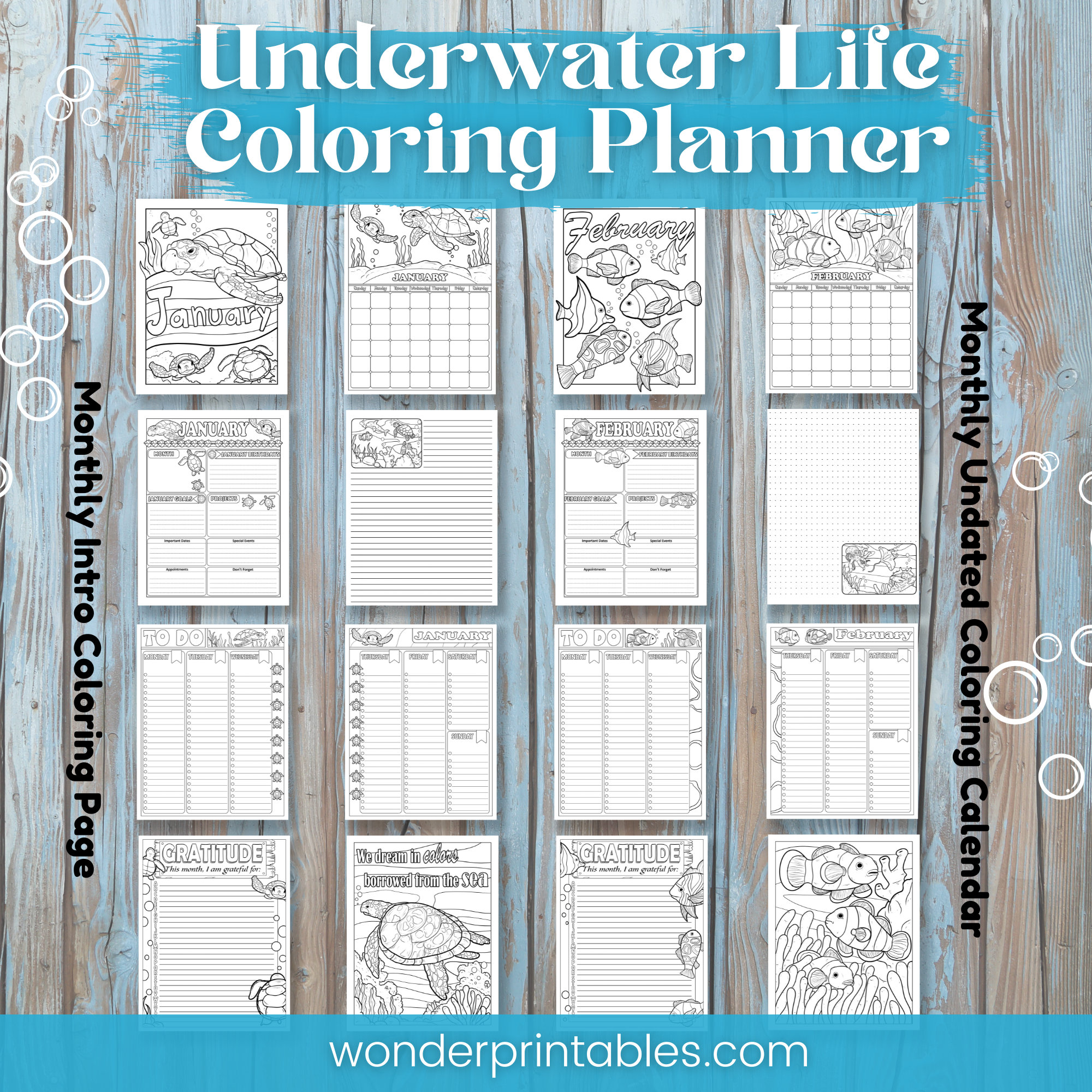 Under the Sea Coloring Planner, Sea Creature Coloring Planner and ...
