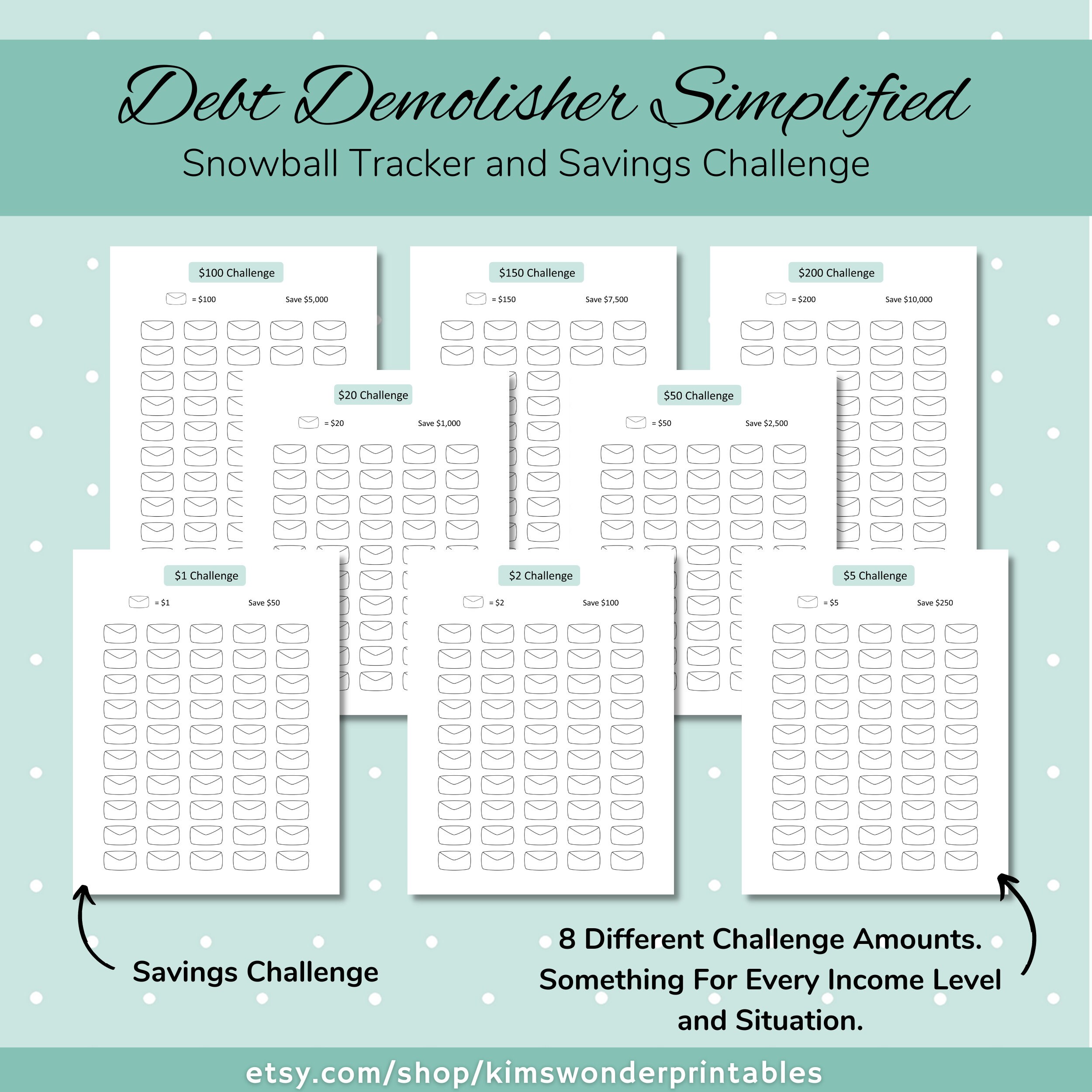 Debt Demolisher Simplified Debt Snowball Savings Challenge, Money ...