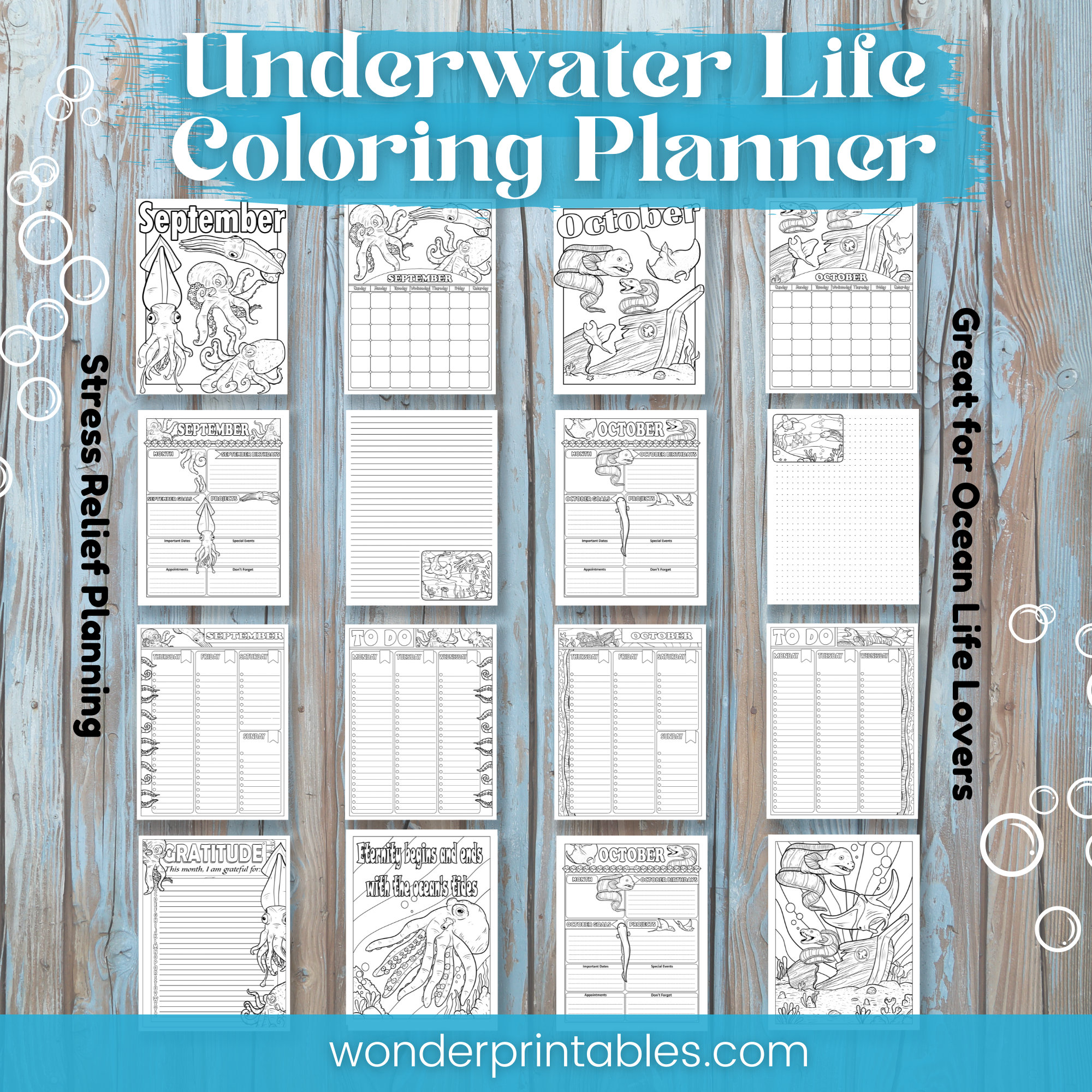 Under the Sea Coloring Planner, Sea Creature Coloring Planner and ...