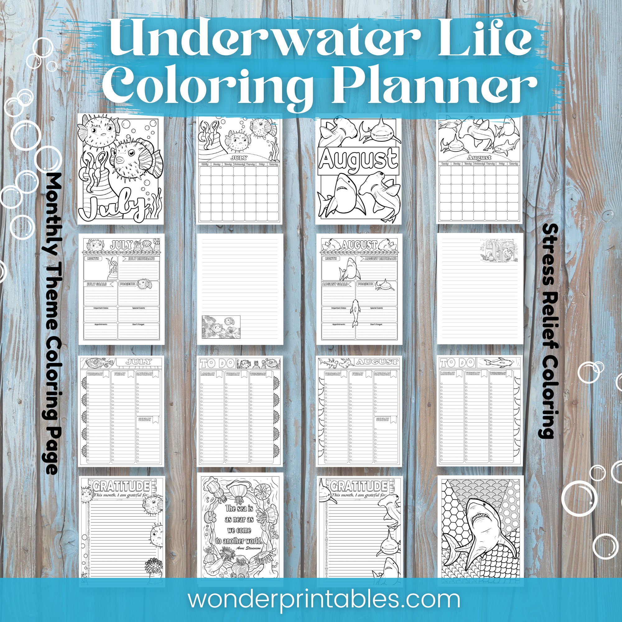 Under the Sea Coloring Planner, Sea Creature Coloring Planner and ...