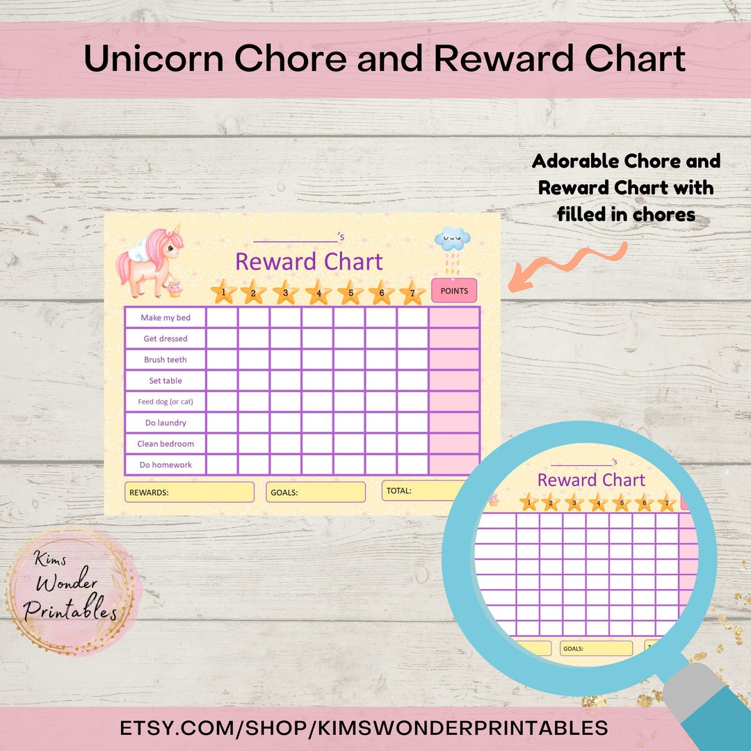 Printable Unicorn Reward Chart, Unicorn Chore Chart, Girls Reward Chart ...