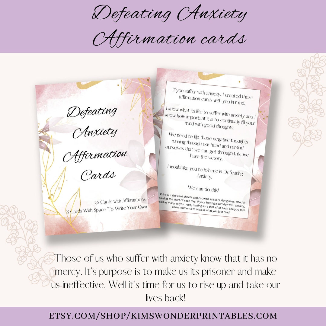 Defeating Anxiety Affirmation Cards Printable, Anxiety Relief Printable ...