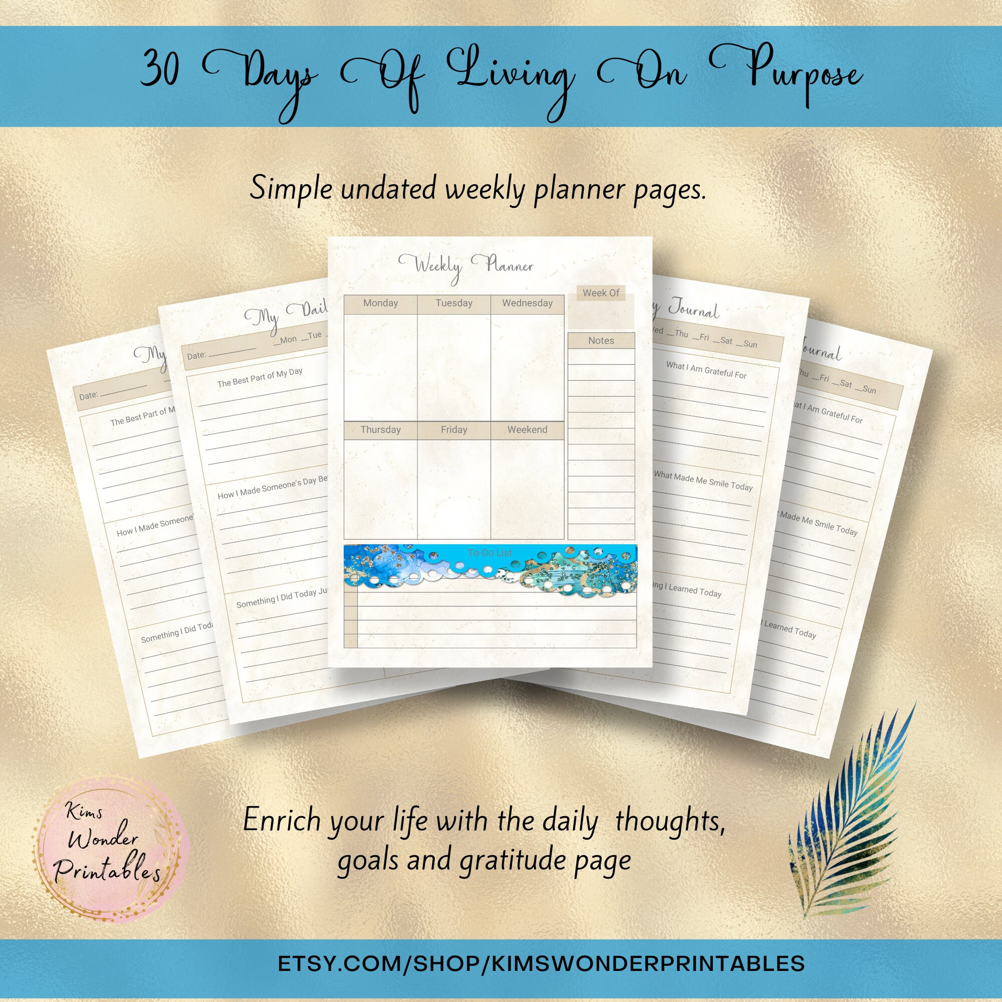 30 Day Goal Planner Printable for 30 Days of Living on Purpose, 30 Day ...