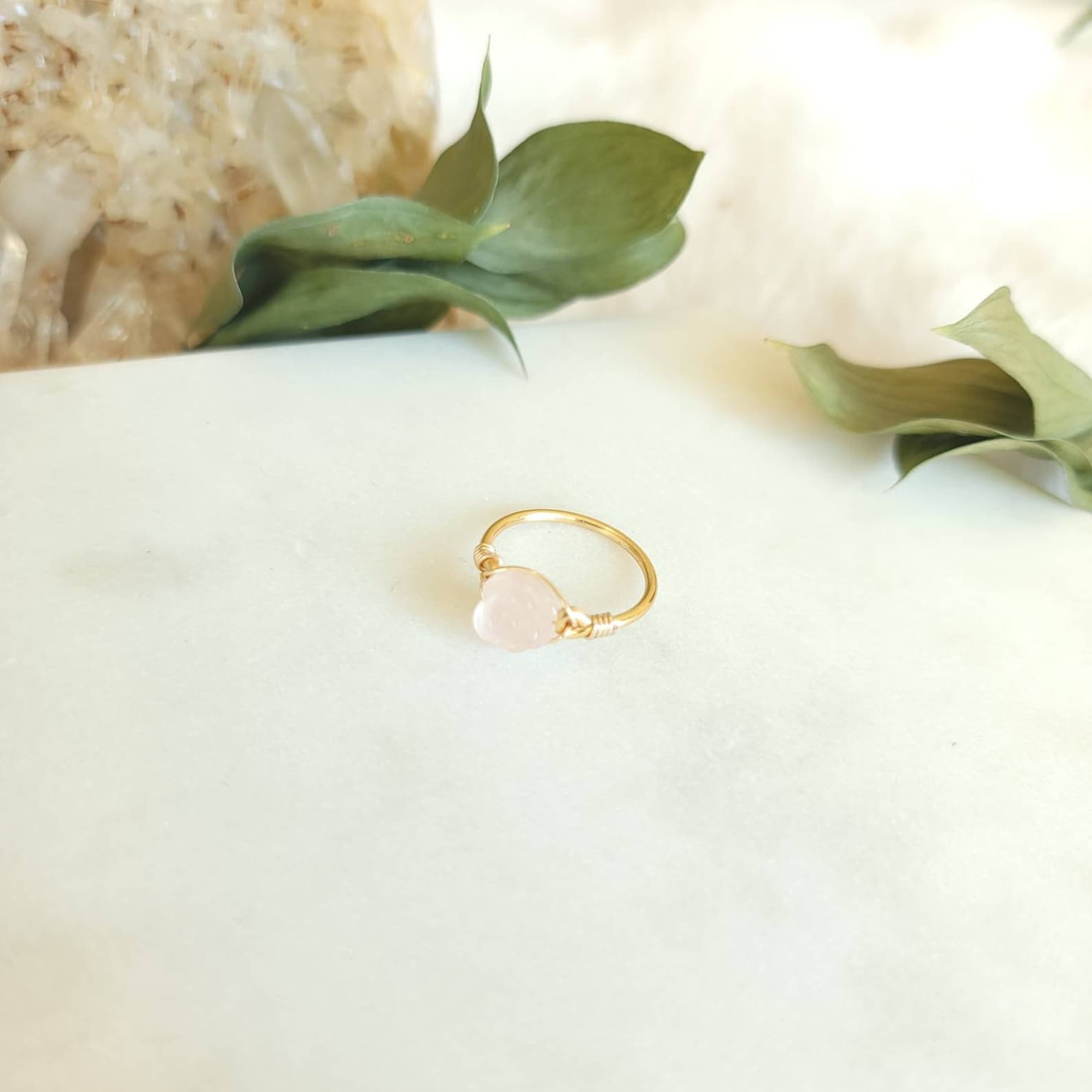 Rose Quartz 14k Gold Filled Ring • Carved Flower • Handmade Wire ...