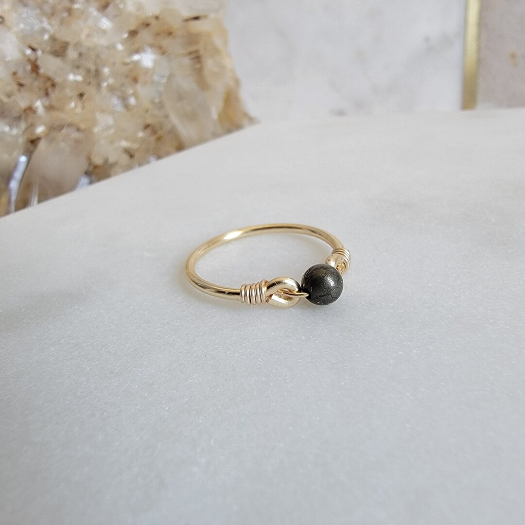 Pyrite 14k Gold Filled Ring • Petite Round Gemstone • Handmade Wire ...