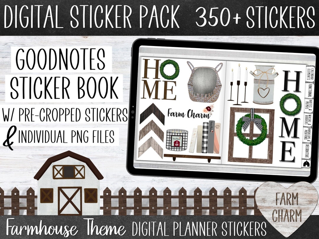 Farmhouse Digital Stickers, Sticker Book for Goodnotes, Pre-cropped ...