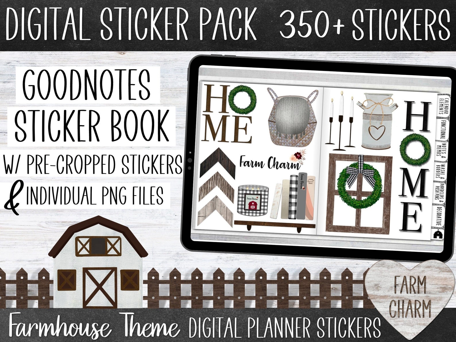 Farmhouse Digital Stickers, Sticker Book for Goodnotes, Pre-cropped ...