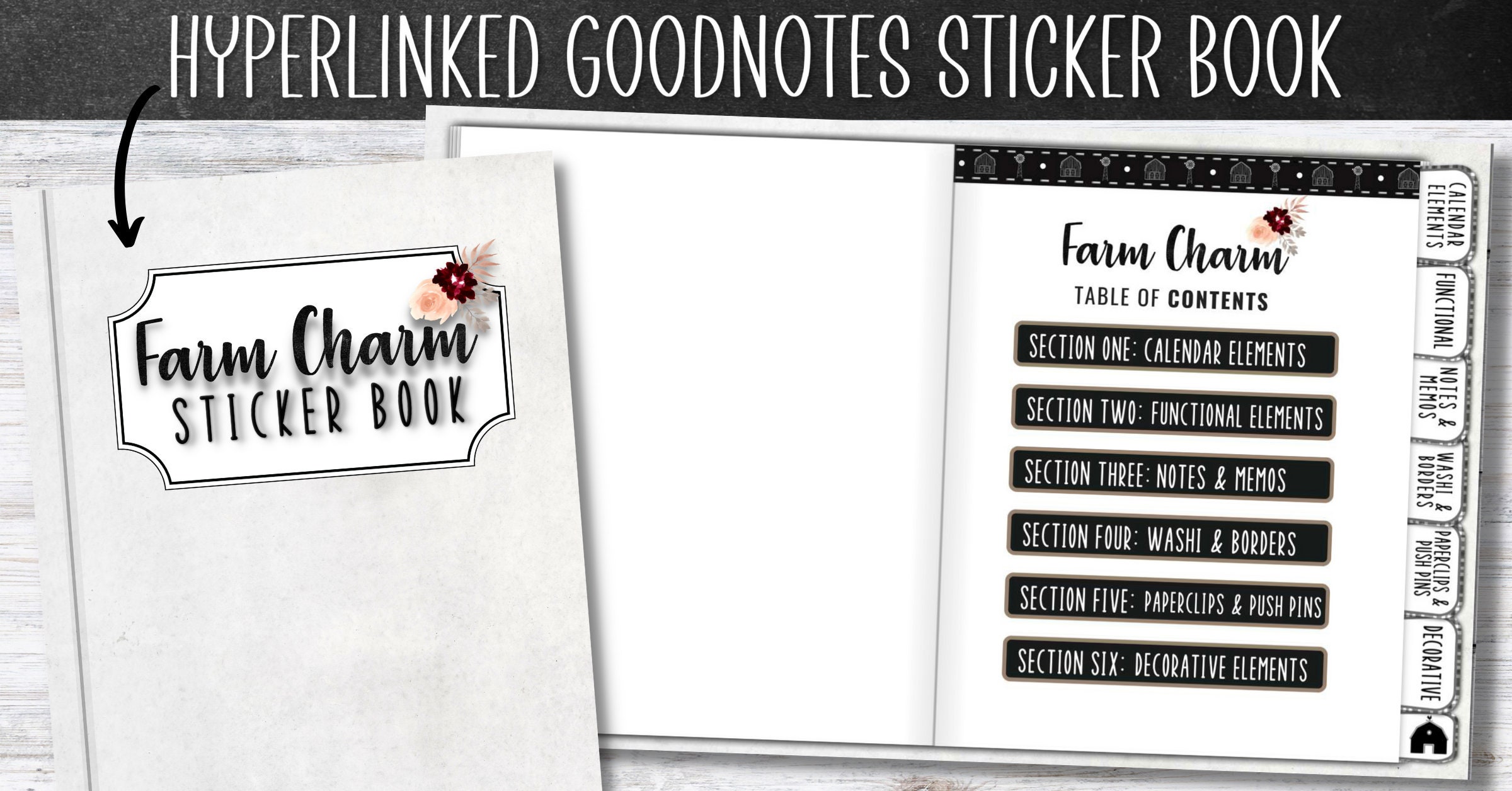 Farmhouse Digital Stickers, Sticker Book for Goodnotes, Pre-cropped ...