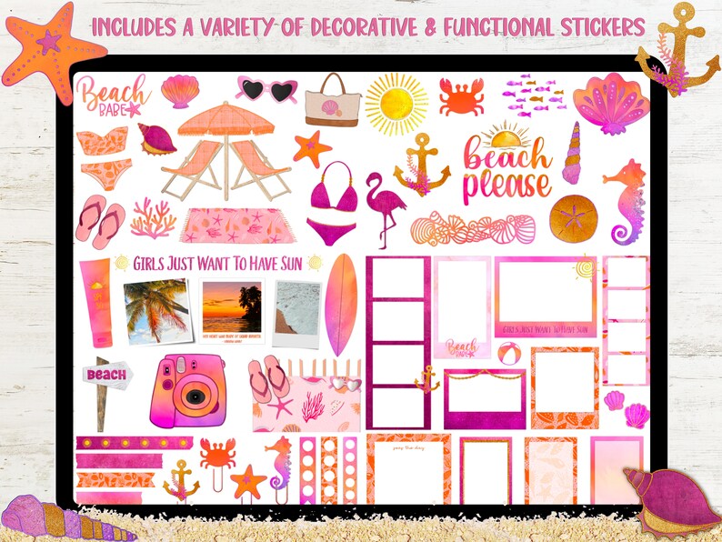 Summer Beach Babe Digital Stickers, Sticker Book for Goodnotes, Pre ...