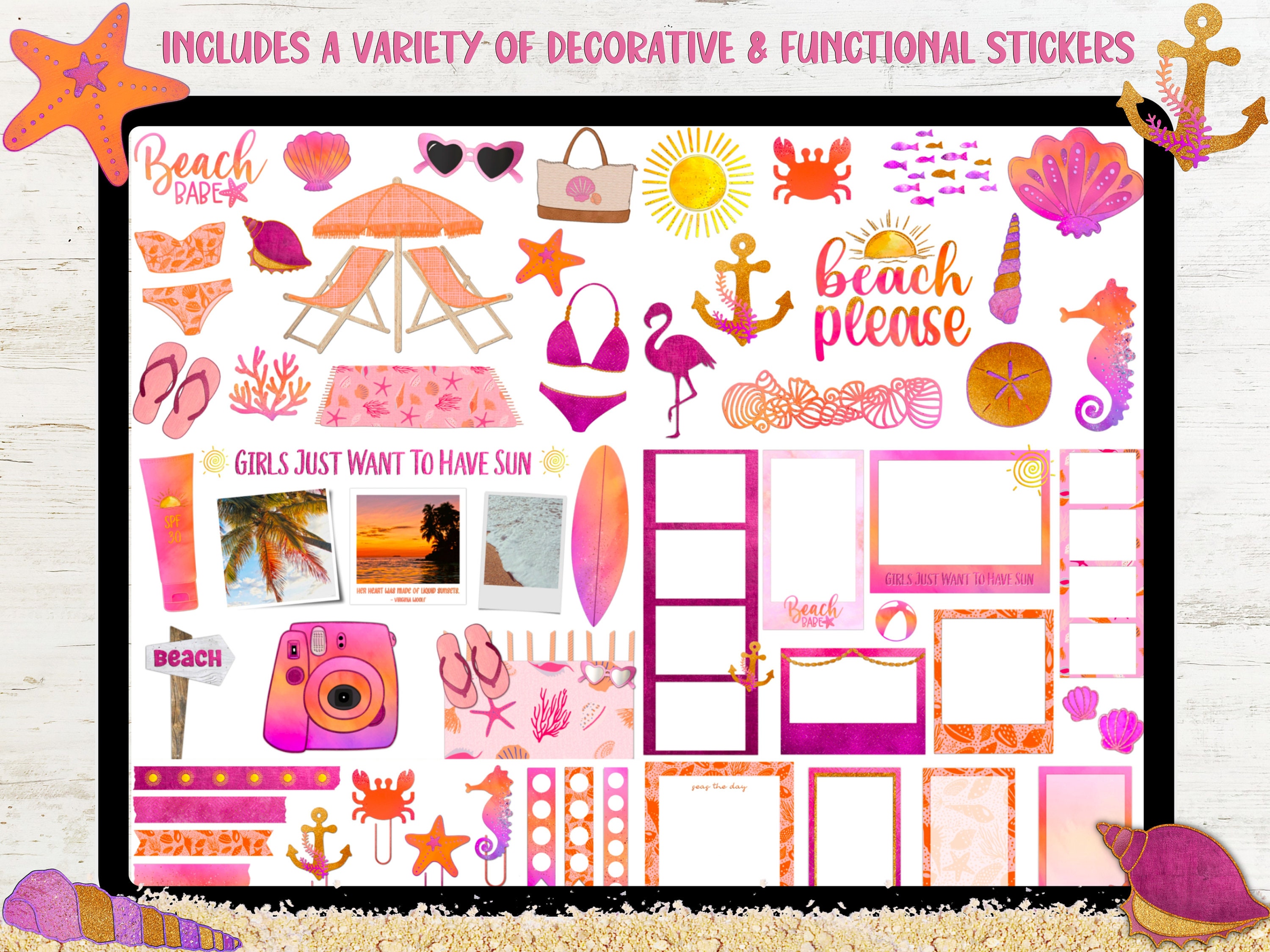 Summer Beach Babe Digital Stickers, Sticker Book for Goodnotes, Pre ...