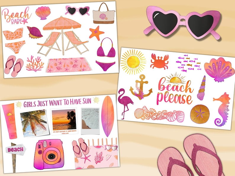 Summer Beach Babe Digital Stickers, Sticker Book for Goodnotes, Pre ...