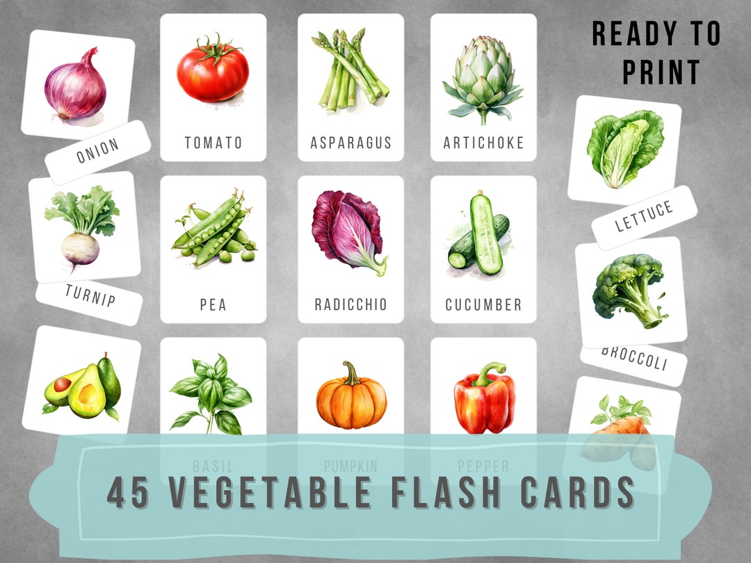45 Vegetable Flash Cards Coloring Book Montessori for Kids 3-part ...