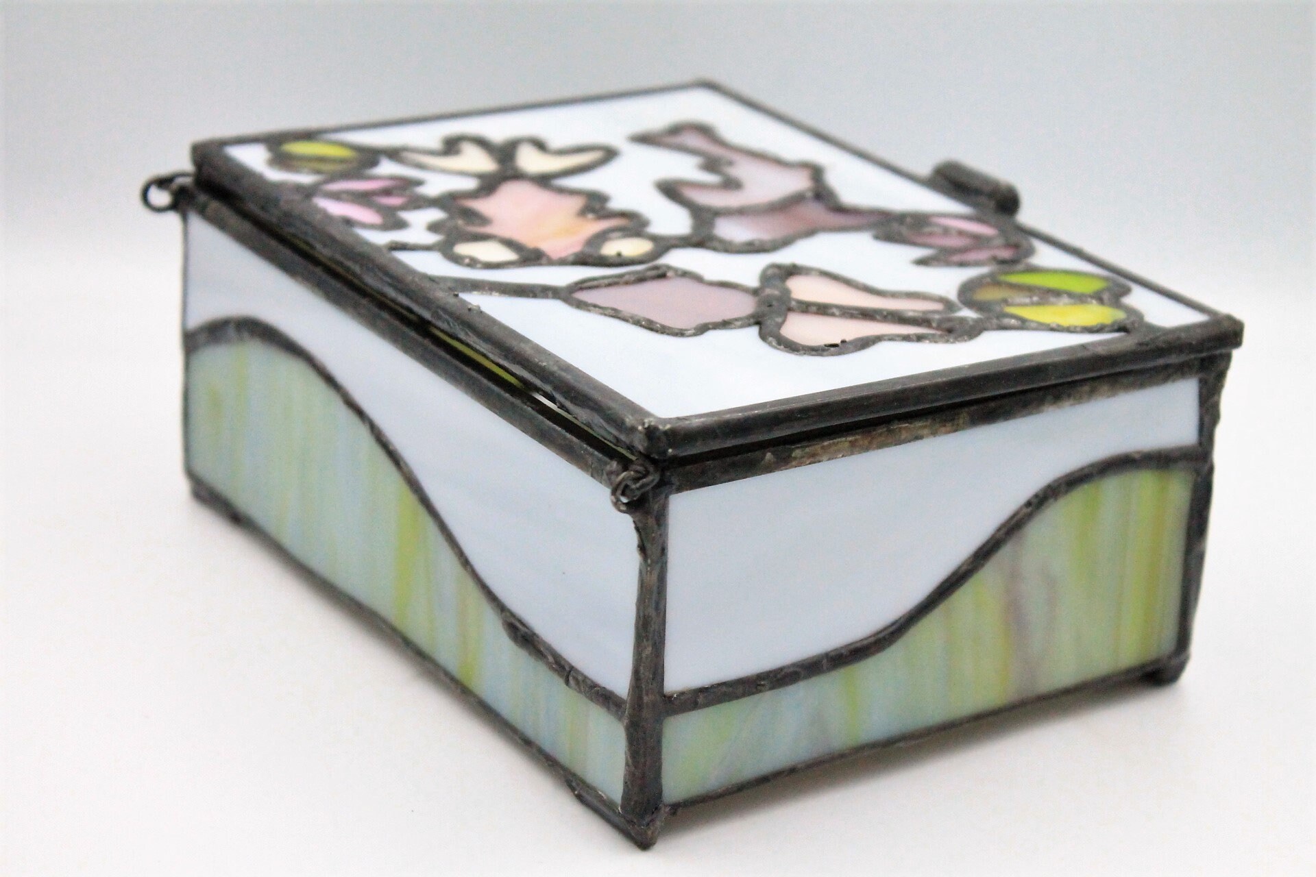 Japanese Koi Fish Box, Grey and Light Green Stained Glass Jewellery ...
