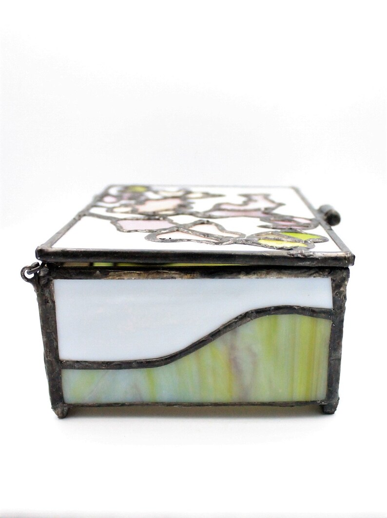Japanese Koi Fish Box, Grey and Light Green Stained Glass Jewellery ...