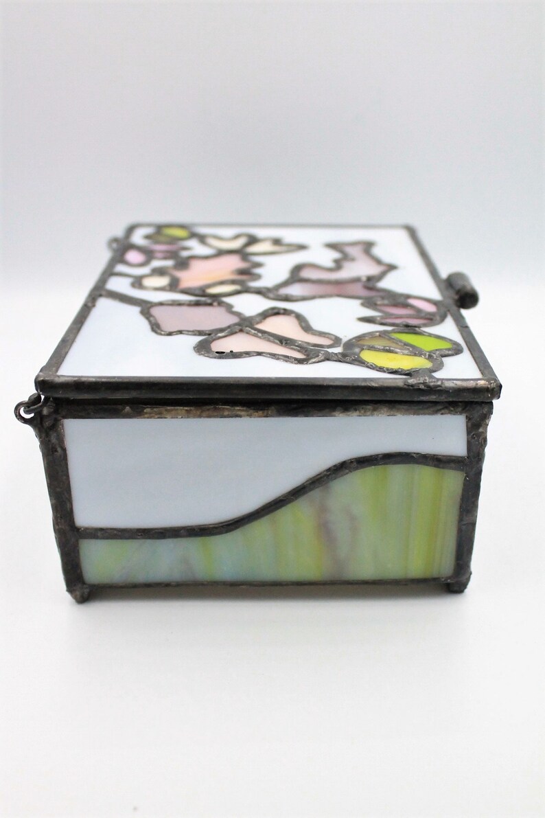 Japanese Koi Fish Box, Grey and Light Green Stained Glass Jewellery ...