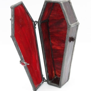 Dark Red Coffin Jewelry Box, Stained Glass Masterpiece With Skull on ...