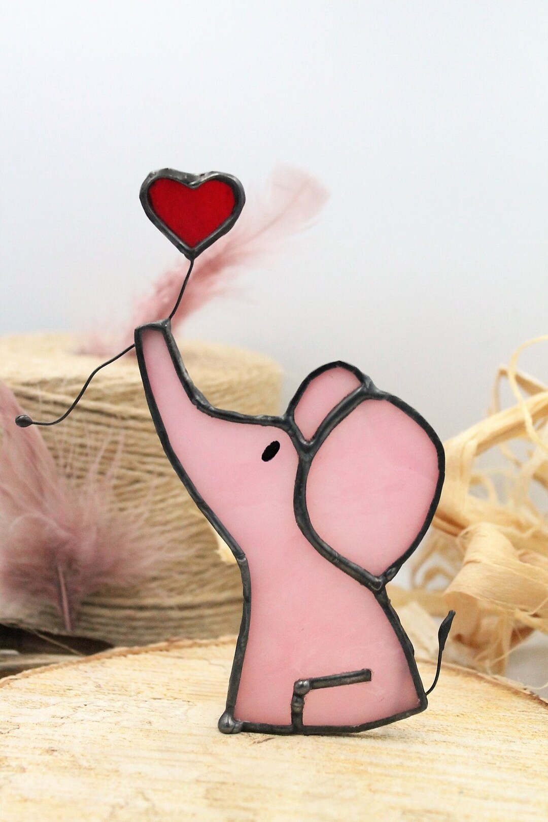 Pink Elephant With Balloon Figurine Valentine's Day - Etsy