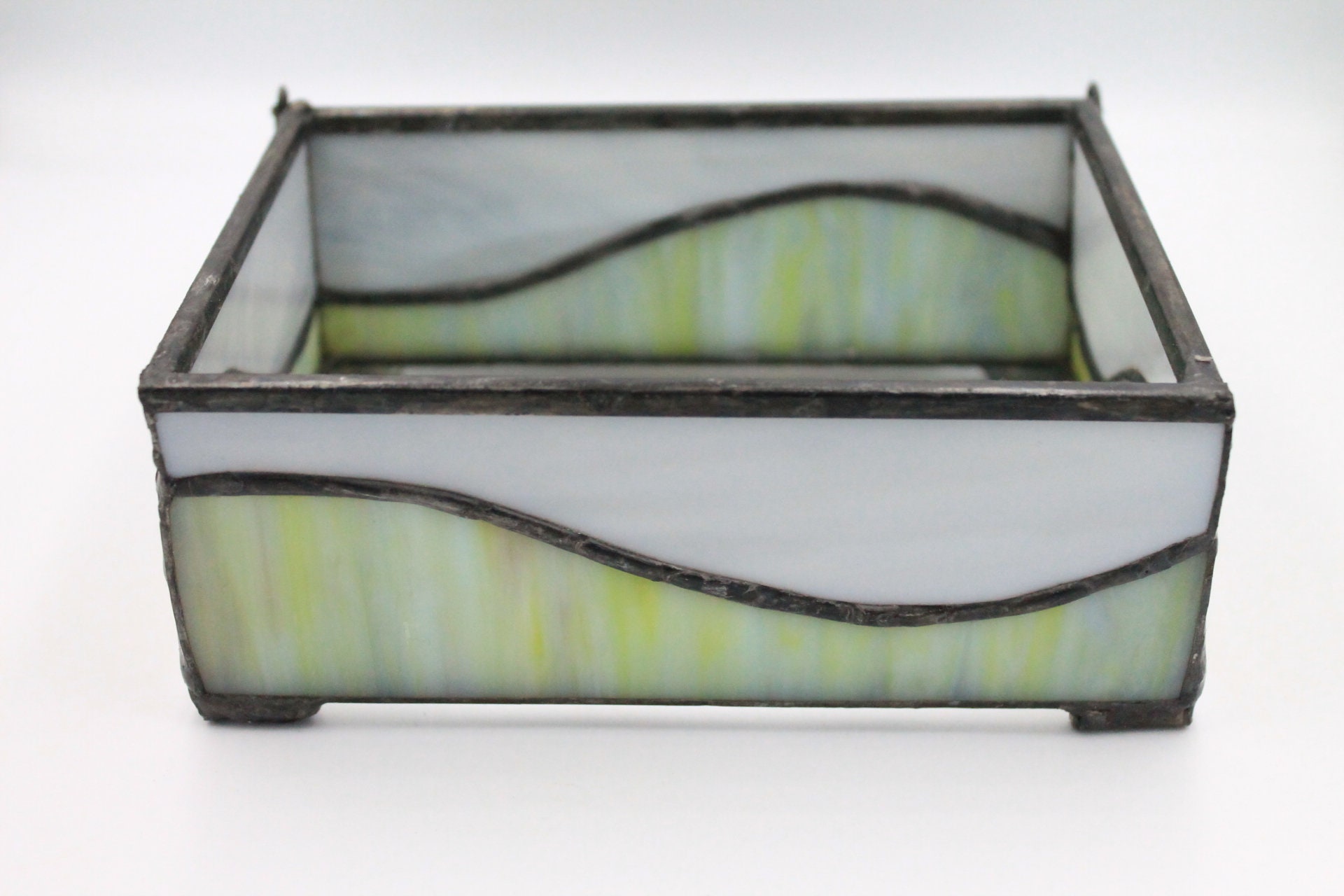 Japanese Koi Fish Box, Grey and Light Green Stained Glass Jewellery ...