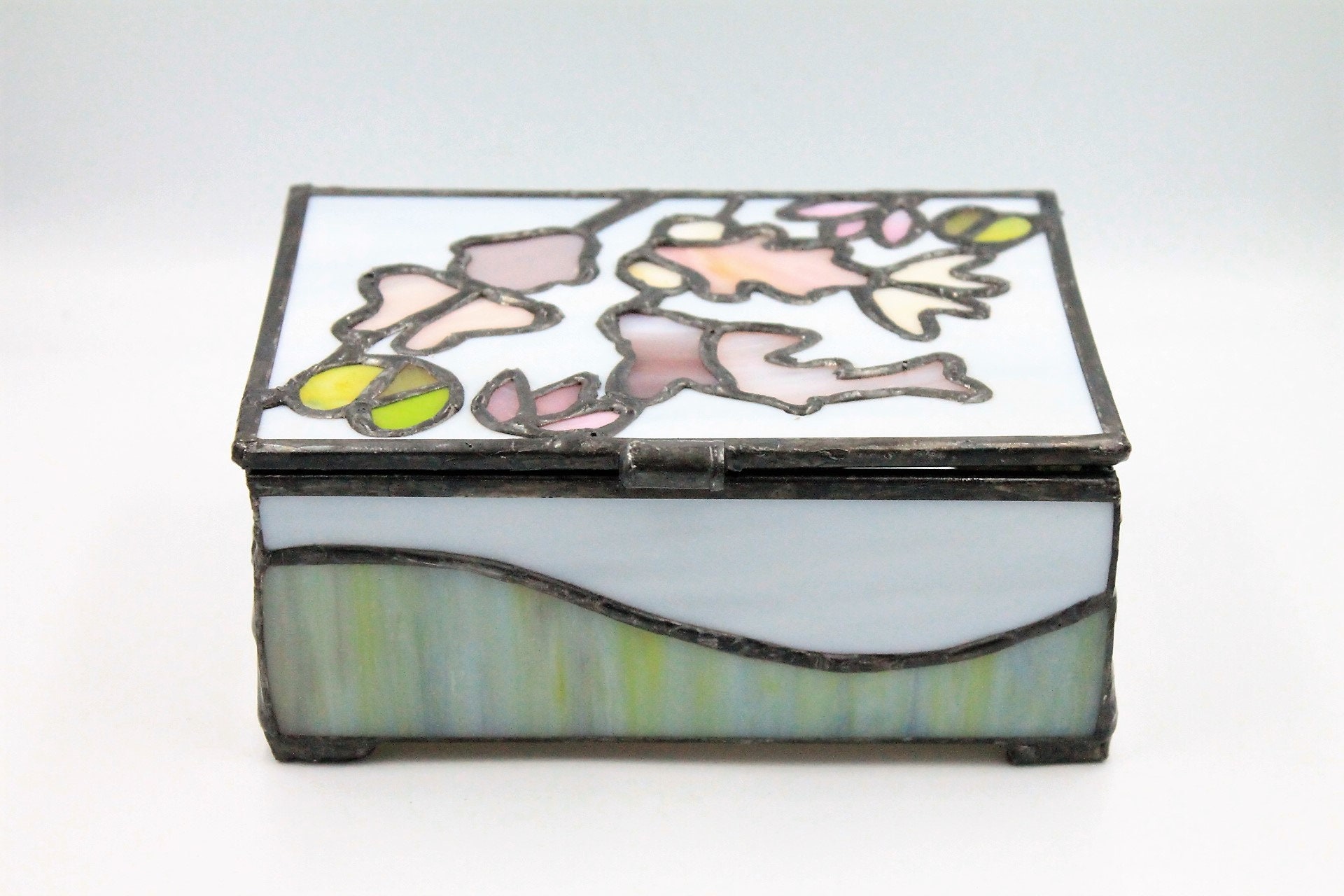 Japanese Koi Fish Box, Grey and Light Green Stained Glass Jewellery ...